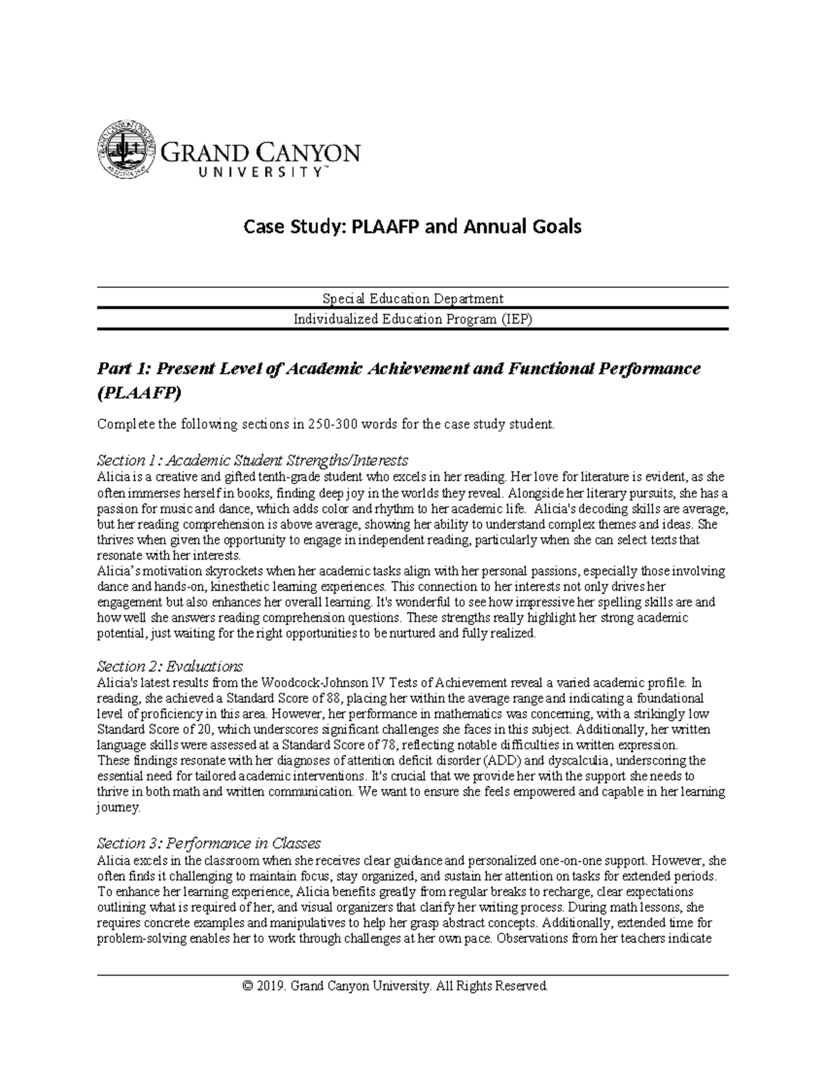 SPD-300-T7-RS: Case Study on PLAAFP & Annual Goals for IEP - Studocu