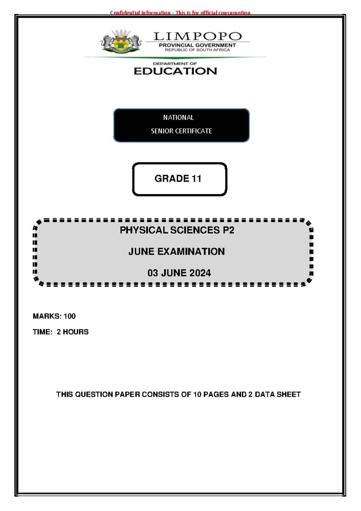 2024 Grade 11 PHSC P2 June Exam Question Paper - Studocu