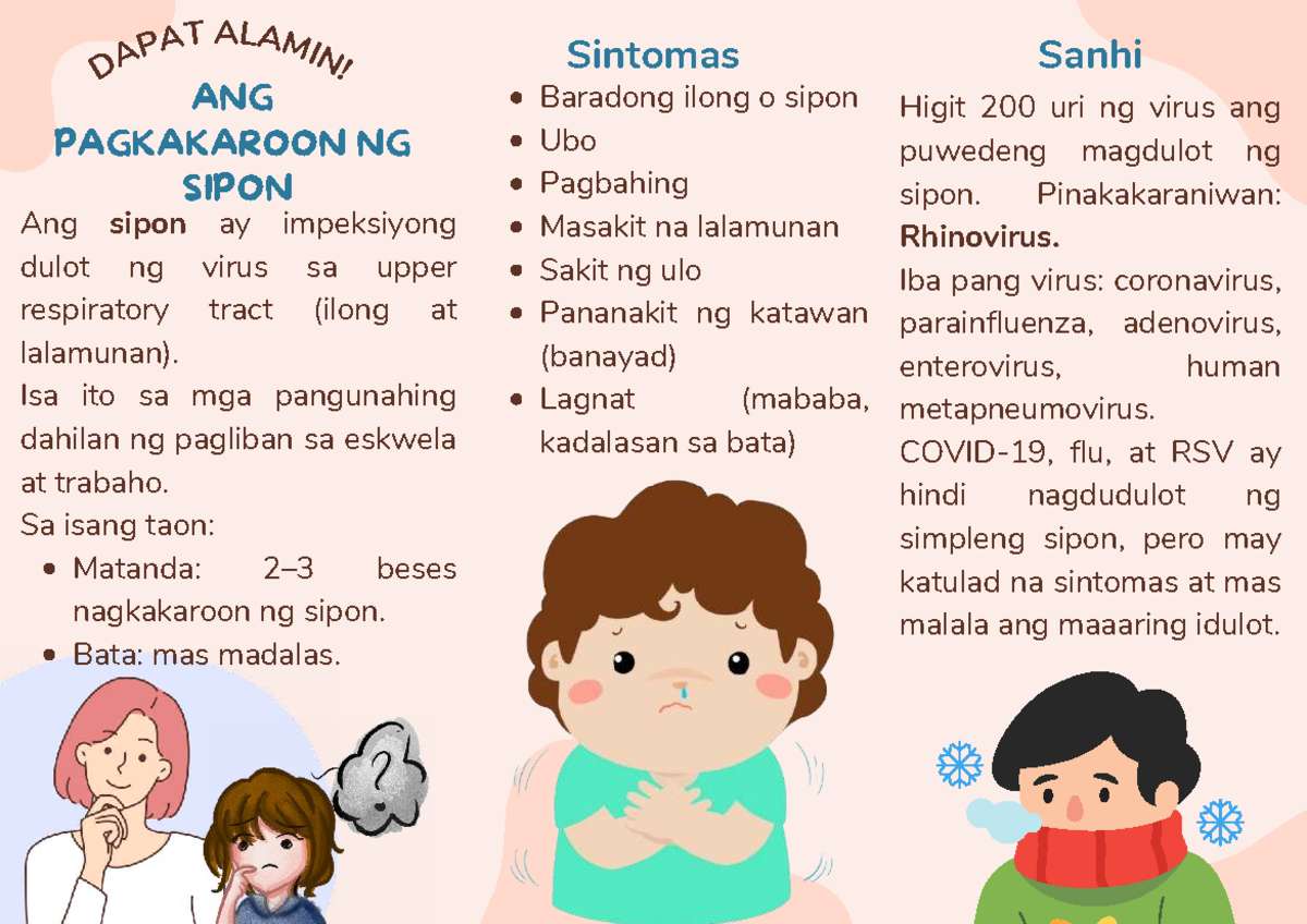 AT ALAMIN P! PAGKAKAROON NG SIPON: IMPEKSYON AT SINTOMAS - Studocu