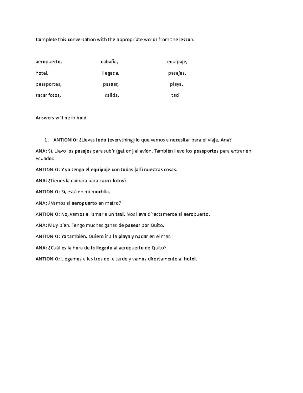 De Vacaciones - Spanish HW Conversation Practice - Studocu