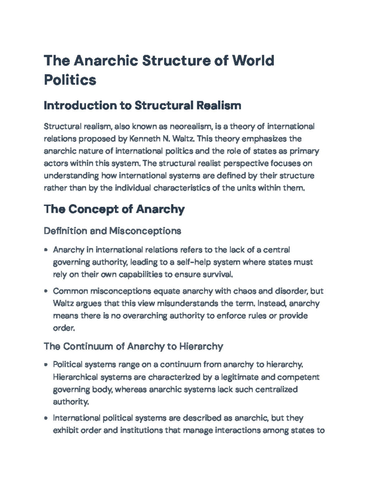 Structural Realism: Understanding the Anarchic Nature of World Politics ...