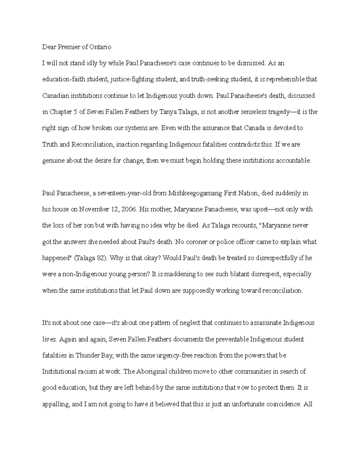 English Open Letter on Indigenous Issues: Reflections on Seven Fallen ...