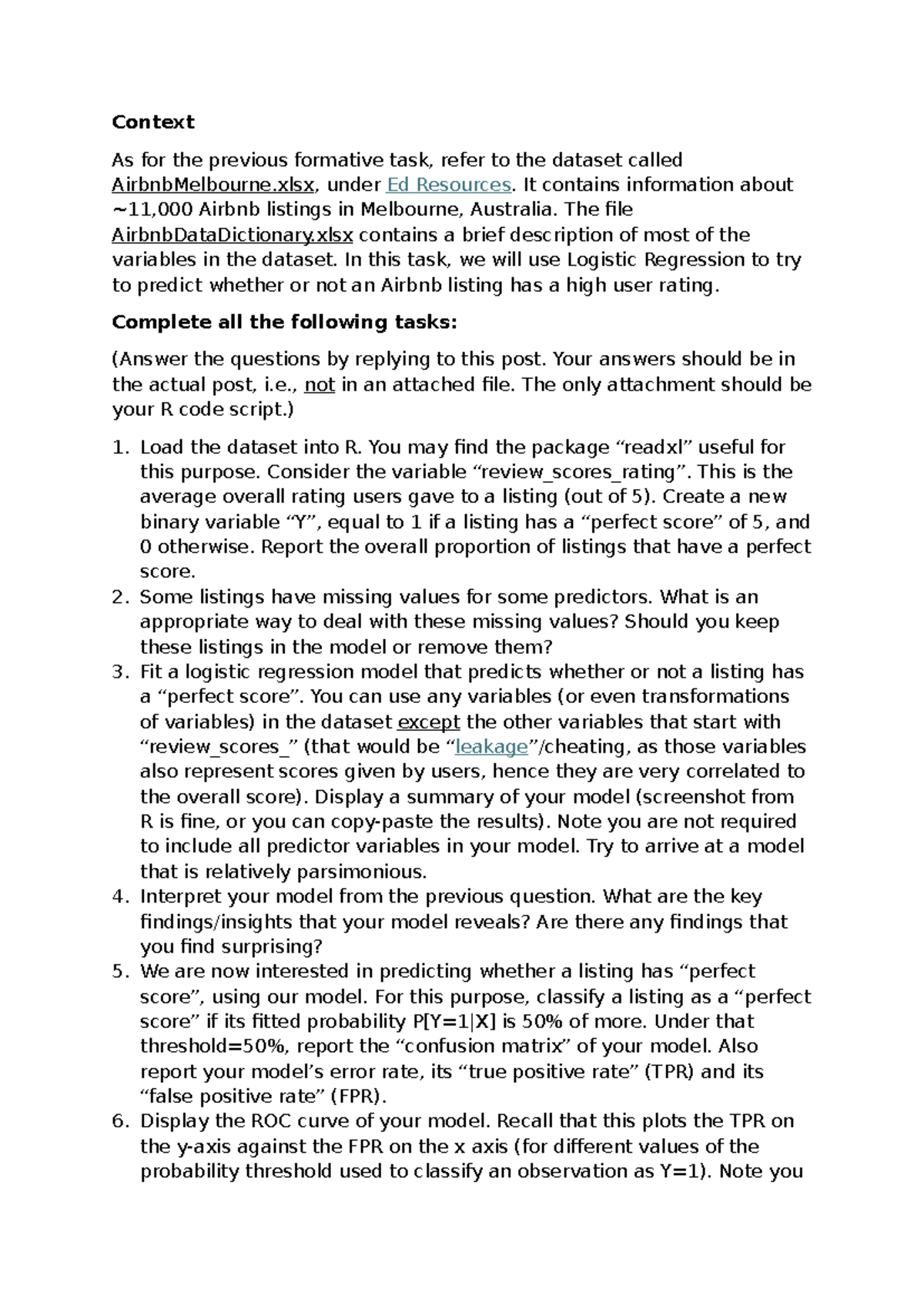 W4 - Logistic Regression Analysis of Airbnb Ratings in Melbourne - Studocu