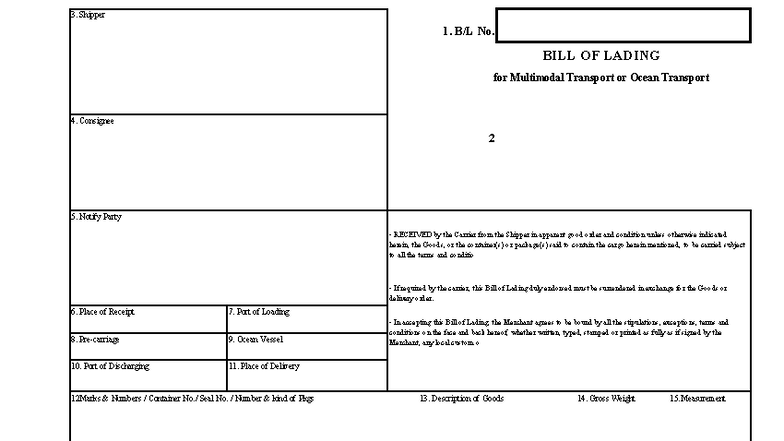 HBL - Bill of Lading for Multimodal Transport Overview - Studocu