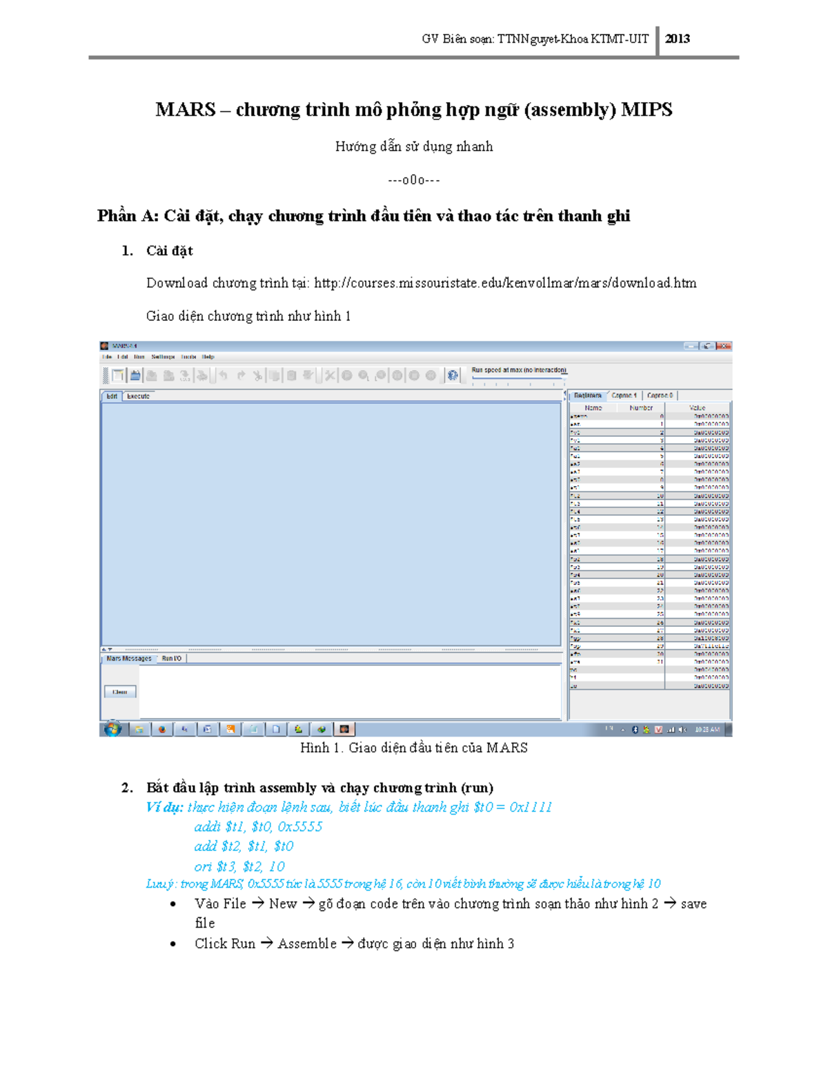 MARS – chương trình mô phỏng hợp ngữ (assembly) MIPS - MARS – chương trình mô phỏng hợp ngữ ...