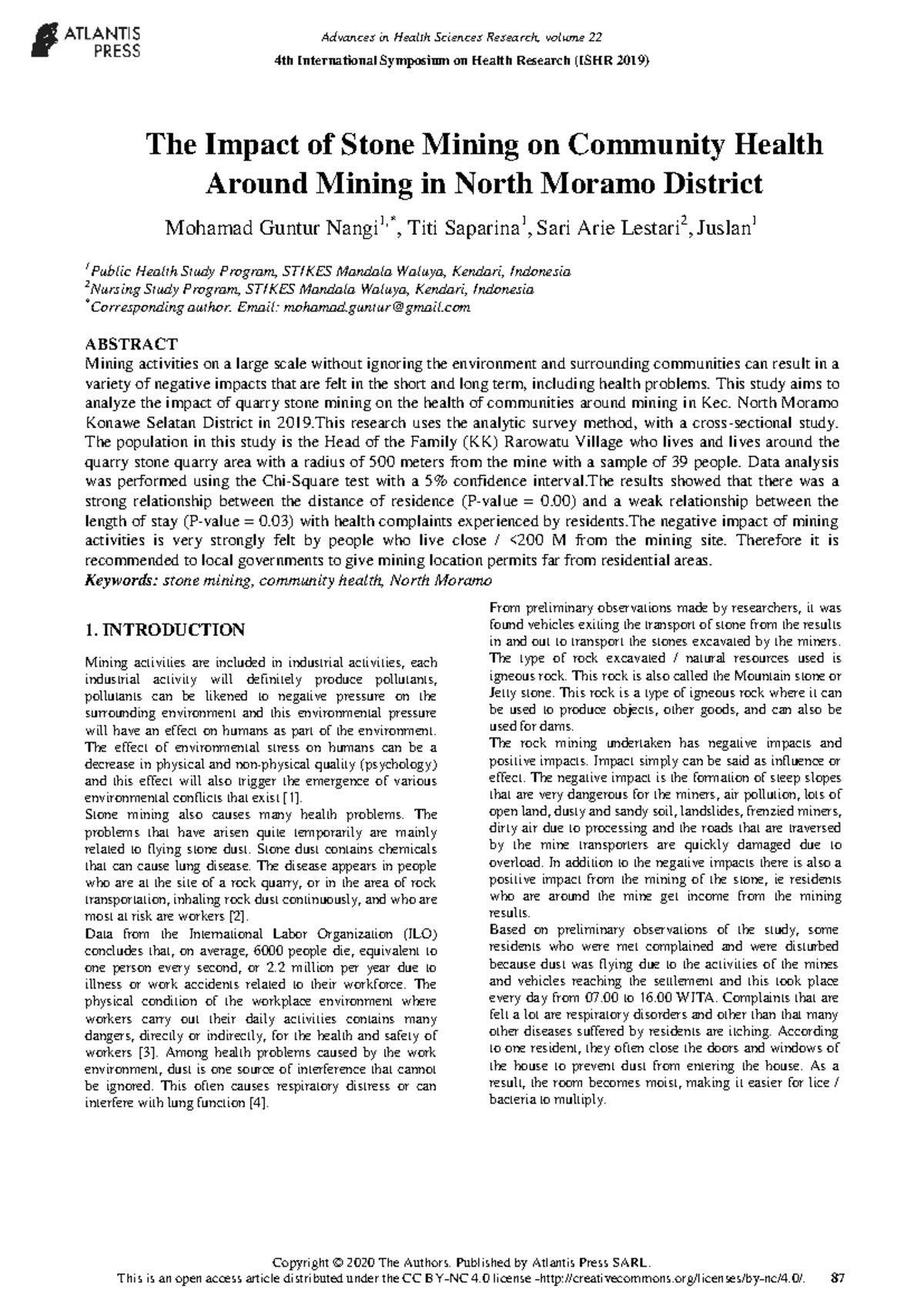 The Impact of Stone Mining on Community Health: ISHR 2019 Study - Studocu