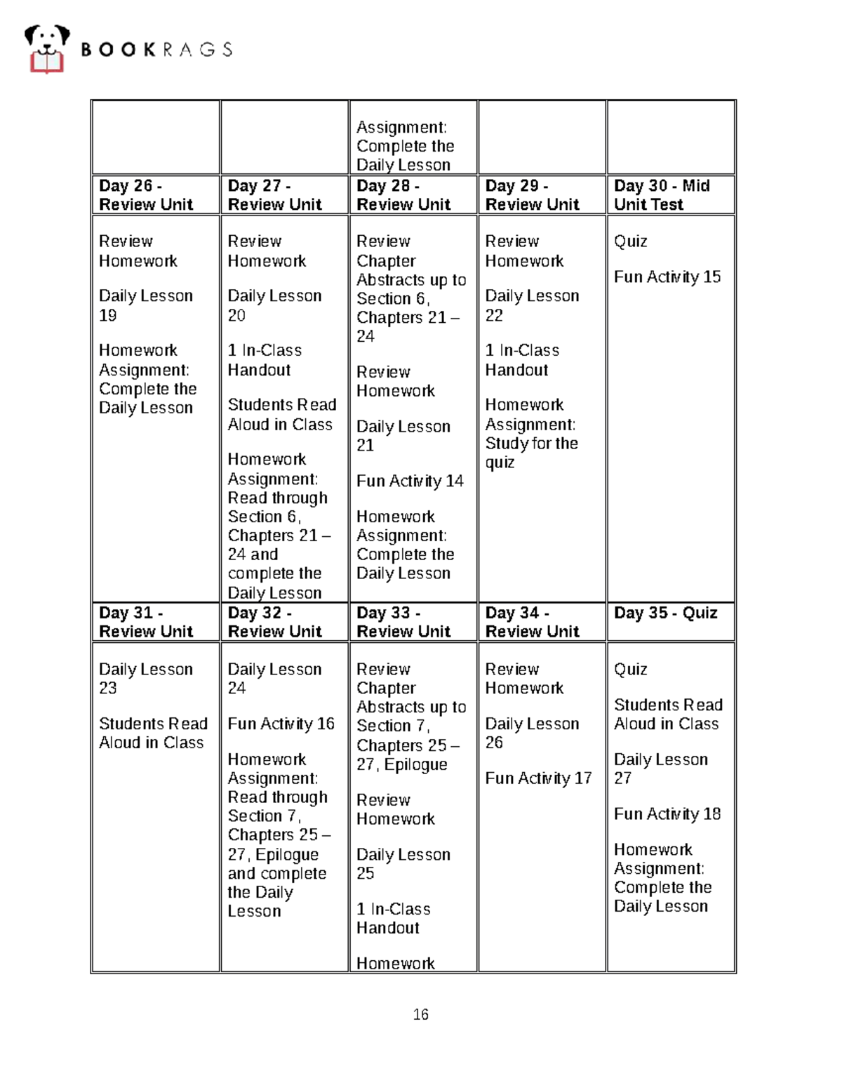 Day 26-35 Review Units & Homework Assignments for Yellow Crocus Lesson Plan 16 - Studocu