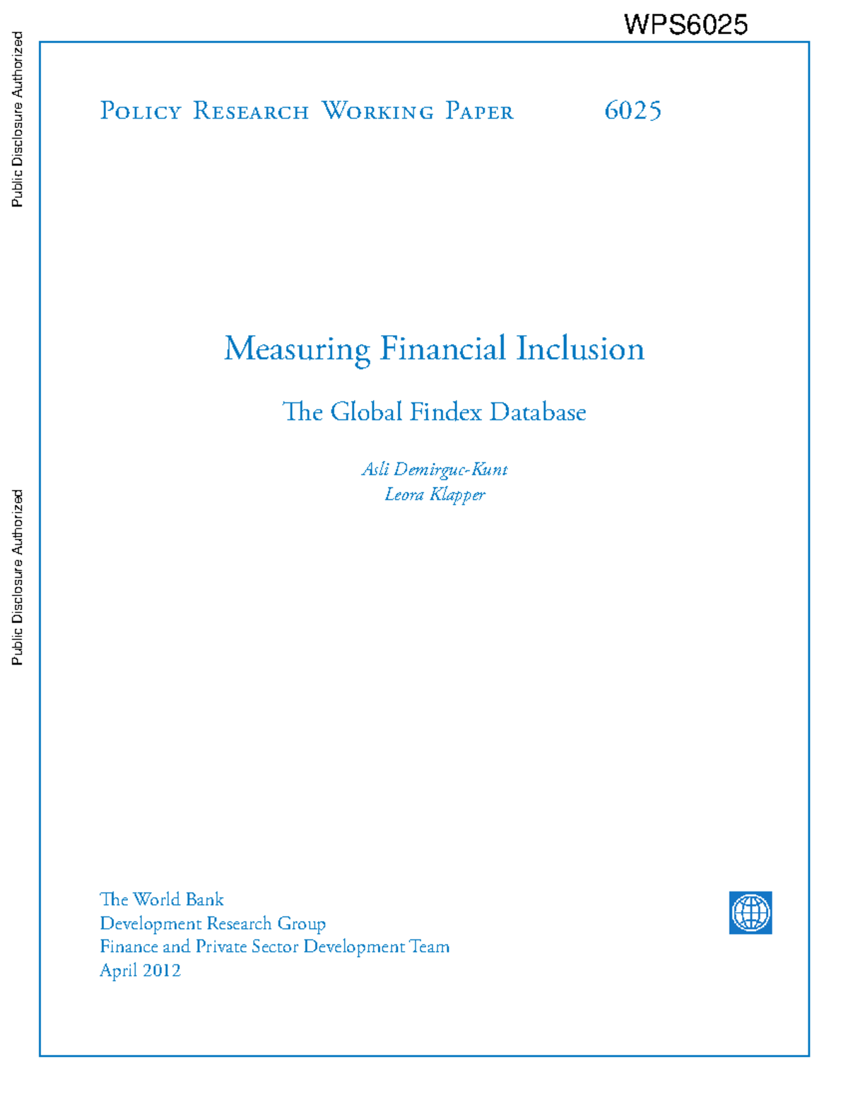 WPS6025 Policy Research Working Paper: Analyzing Global Financial ...