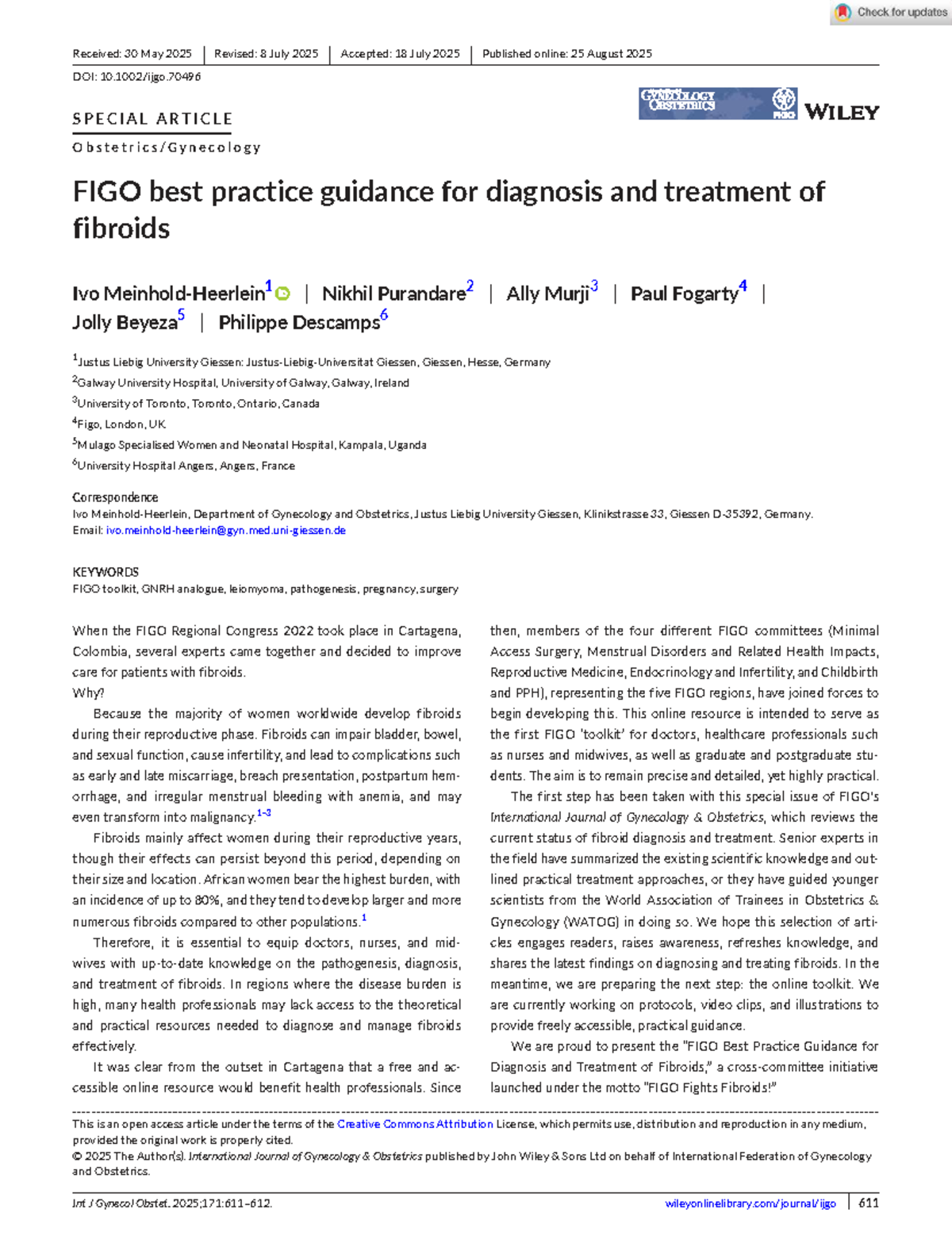 Intl J Gynecol Obstet - 2025 - FIGO Best Practice on Fibroids Diagnosis ...