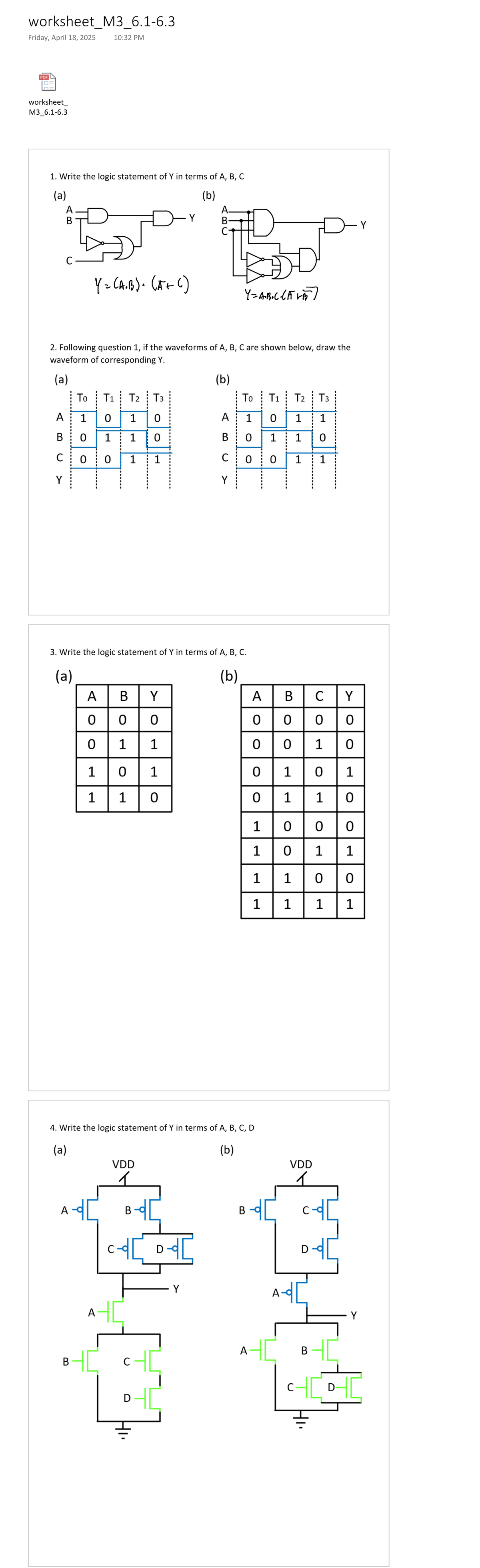 Worksheet M3: Logic Statements and Waveform Analysis - Studocu