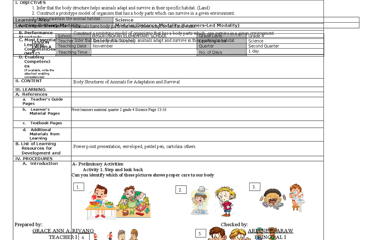 Grade 4 Science Lesson: Body Structures for Adaptation and Survival ...