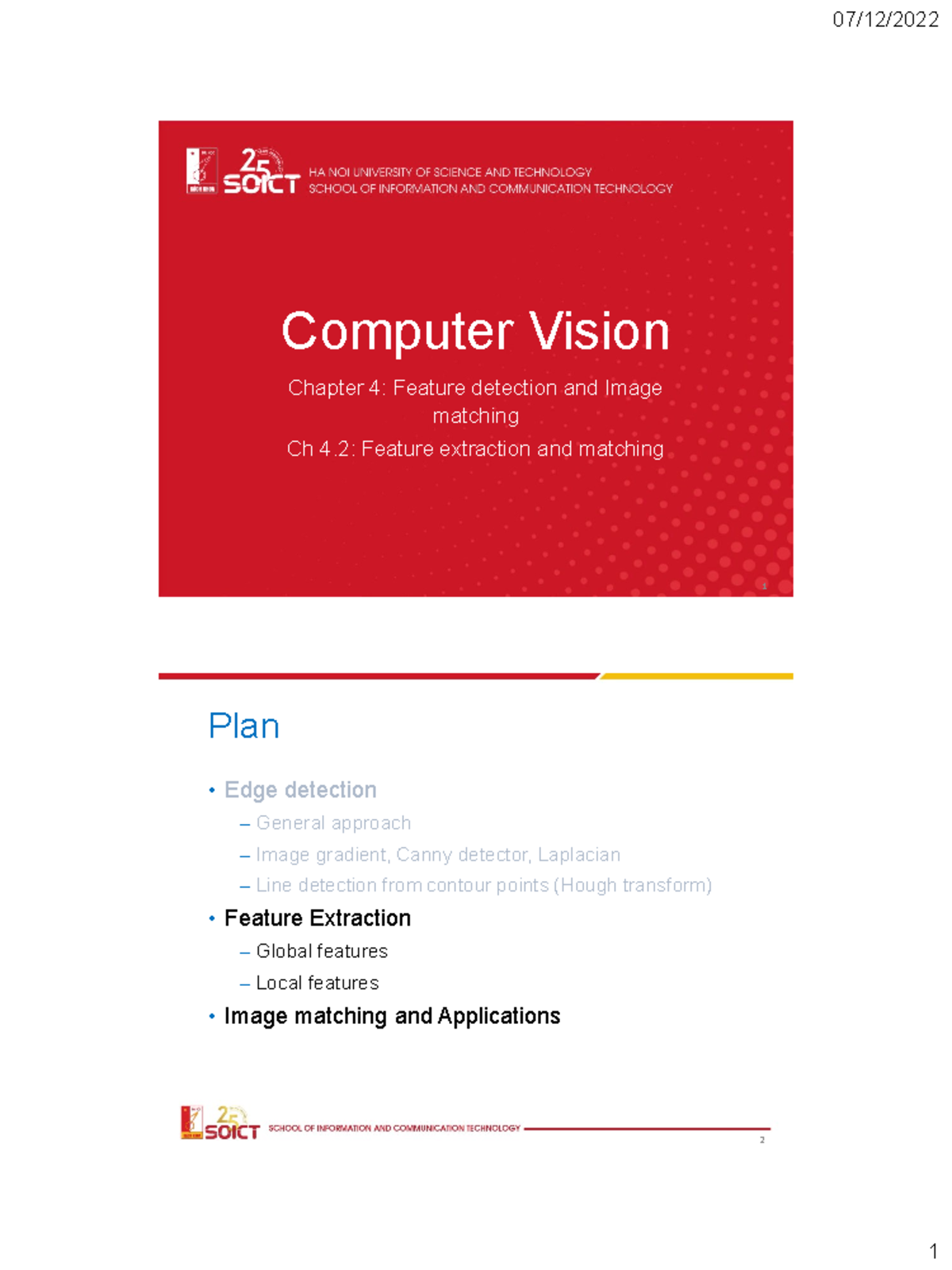 IT4342 Ch4.2 Feature Extraction - Computer Vision Chapter 4: Feature detection and Image ...