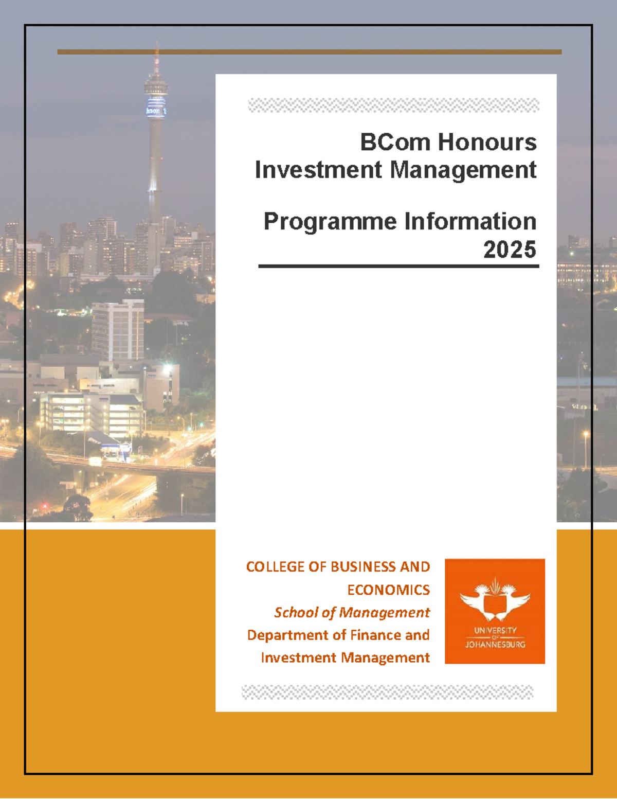 BCom Hons IVM Investment Management Programme Info Booklet 2025 - Studocu