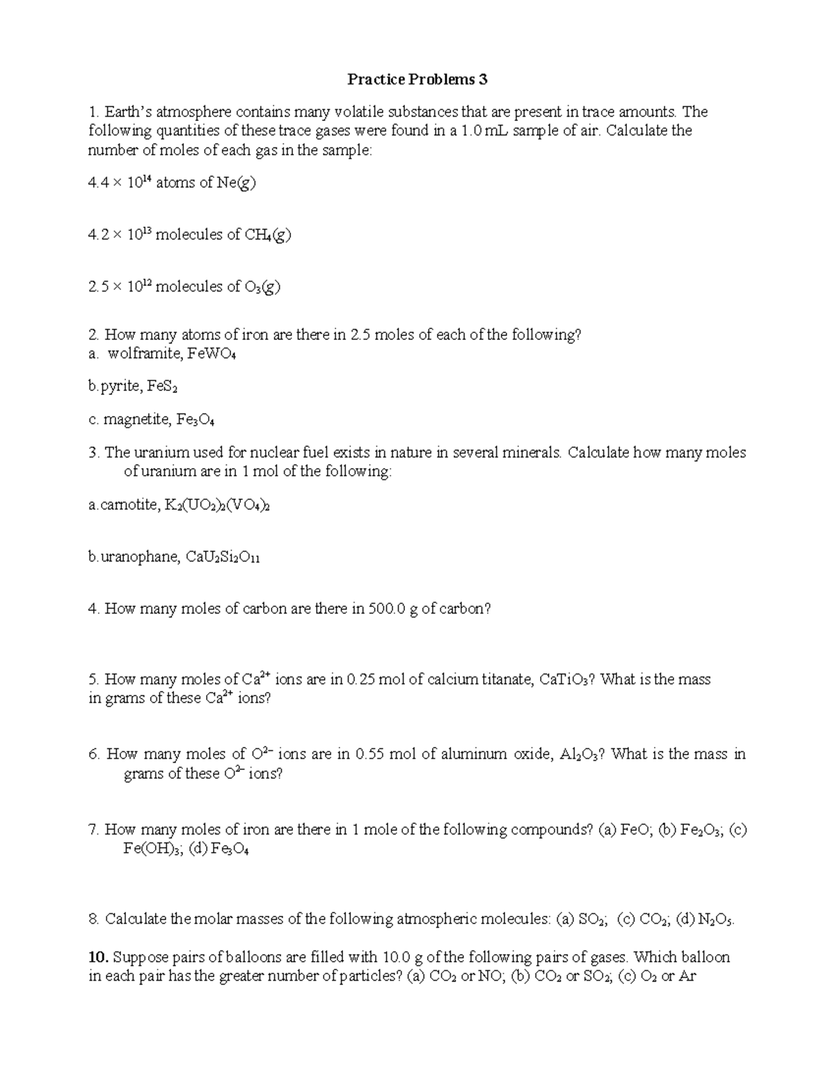 Practice Problems: Stoichiometry (Chem 101) - Studocu