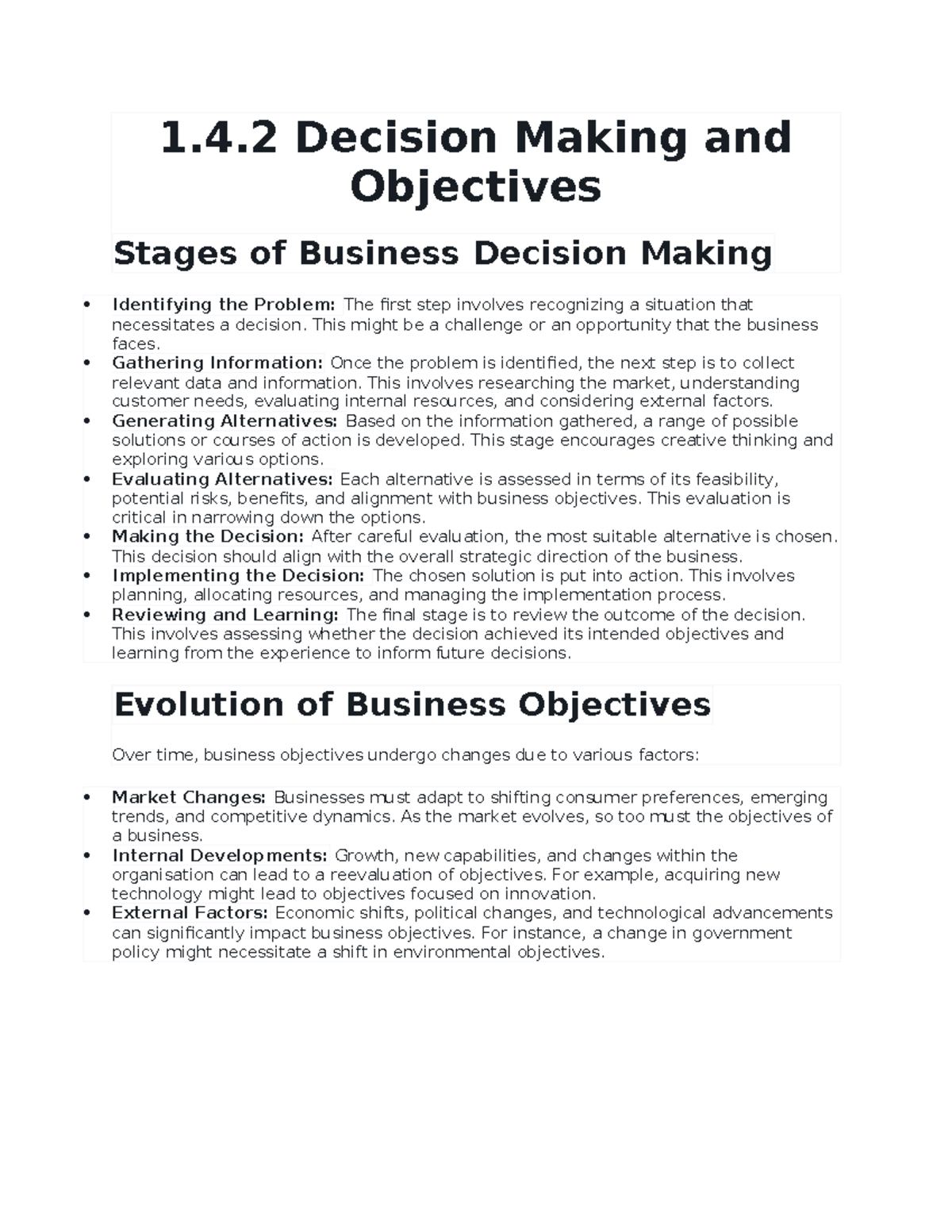 1.4.2 Decision Making and Objectives - 1.4 Decision Making and ...
