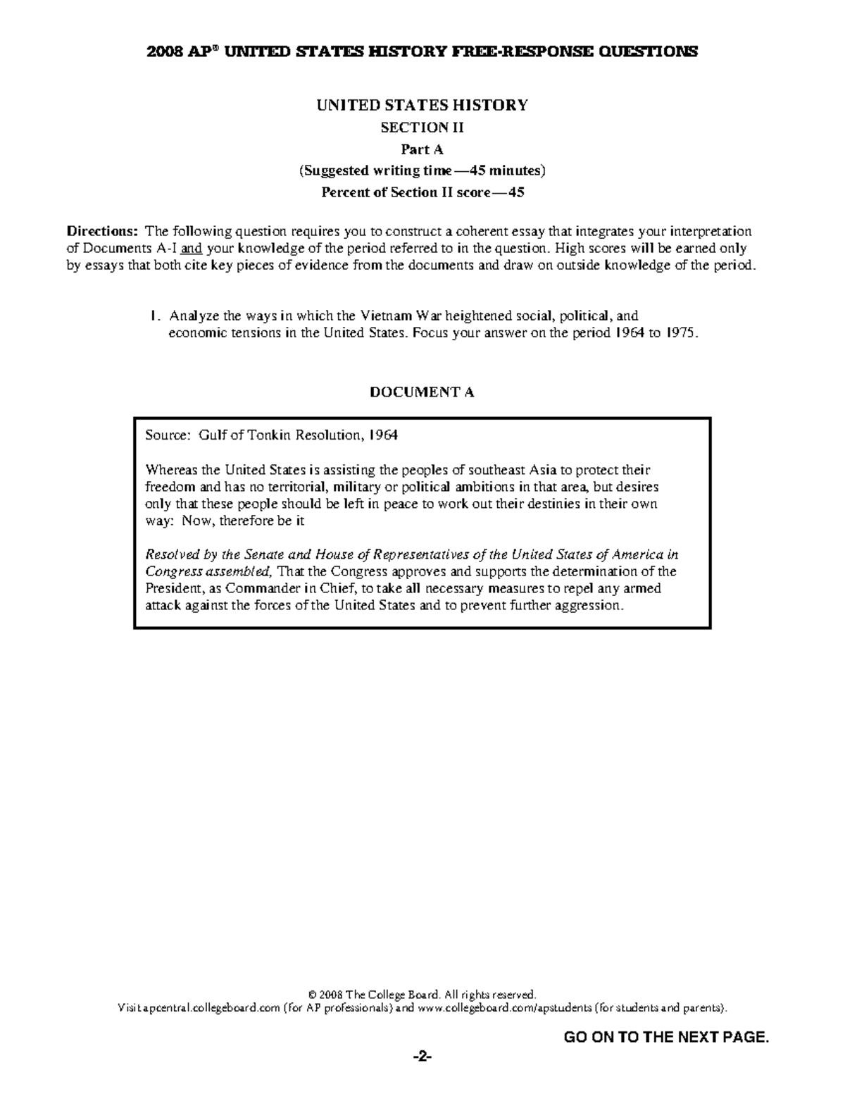 APUSH DBQ Practice: Analyzing Vietnam War Impacts (1964-1975) - Studocu