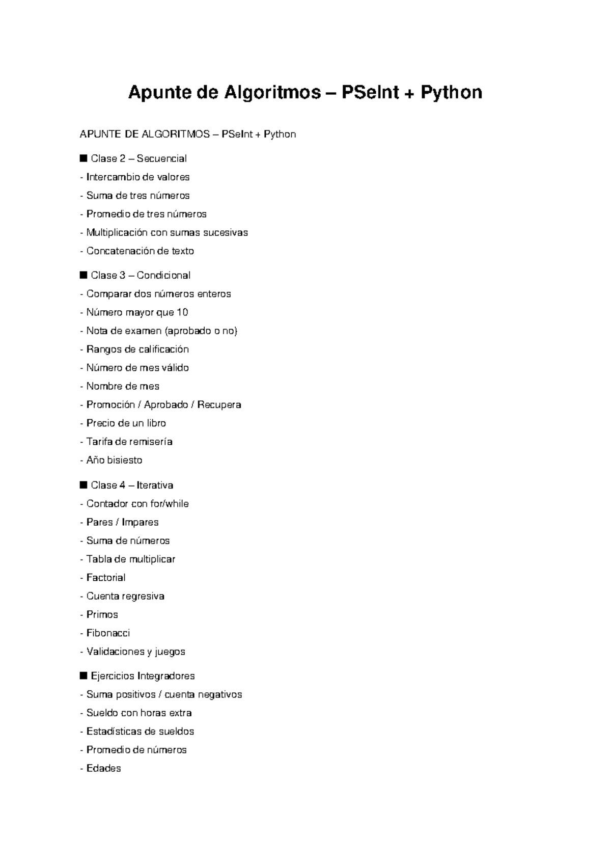 Apunte de Algoritmos PSeInt Python - Clase 2 a 4 - Studocu
