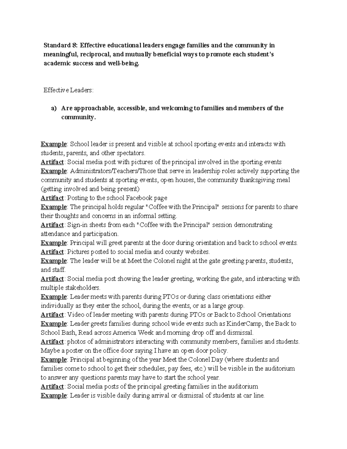 PSEL Standard 8: Community Engagement & Leadership Artifacts Fall II ...