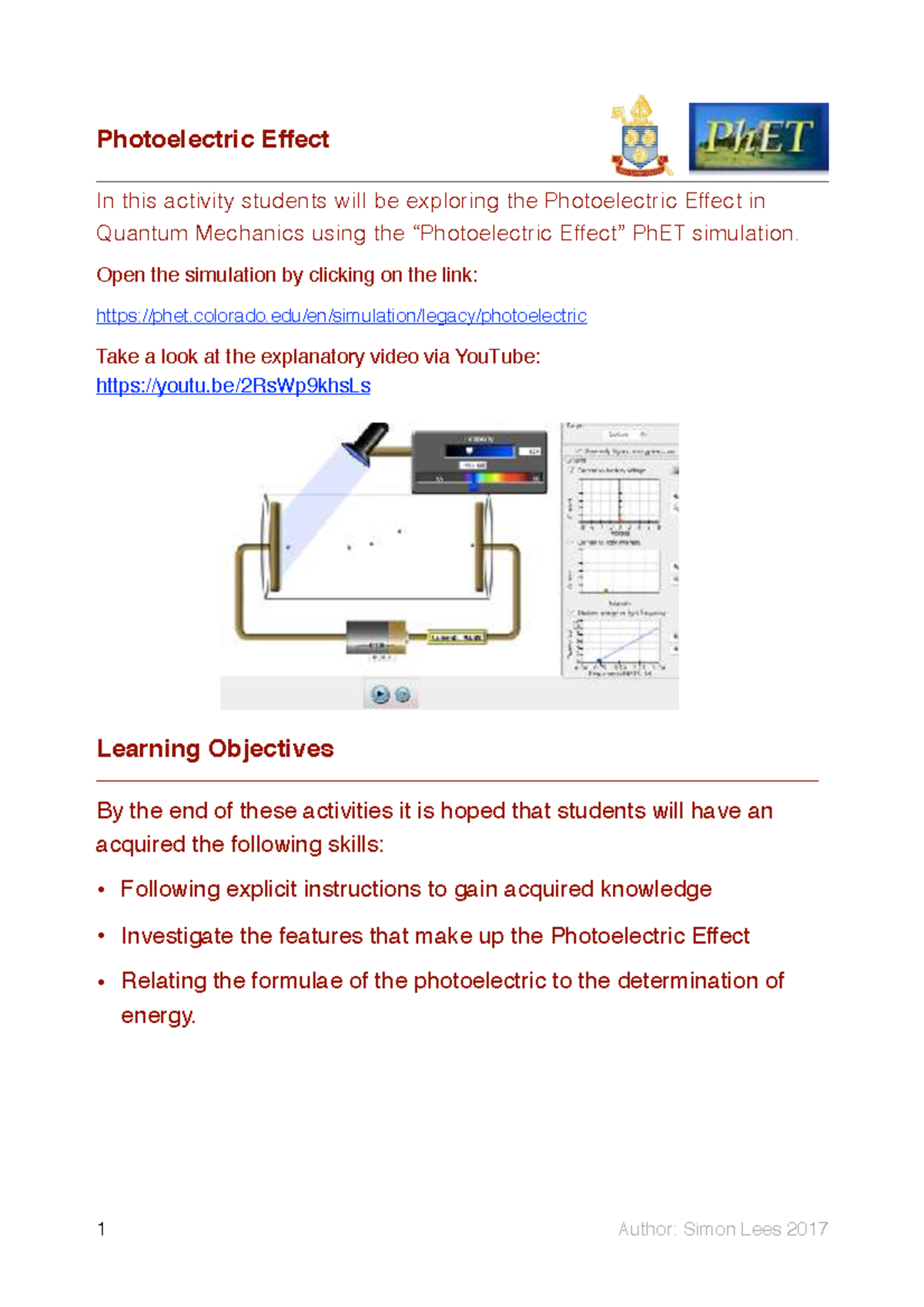 PHET Simulation: Exploring the Photoelectric Effect - Worksheet - Studocu
