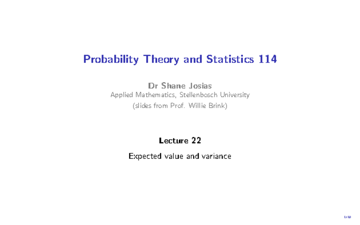 Probability theory & statistics 114: Lecture 22 on expected value ...