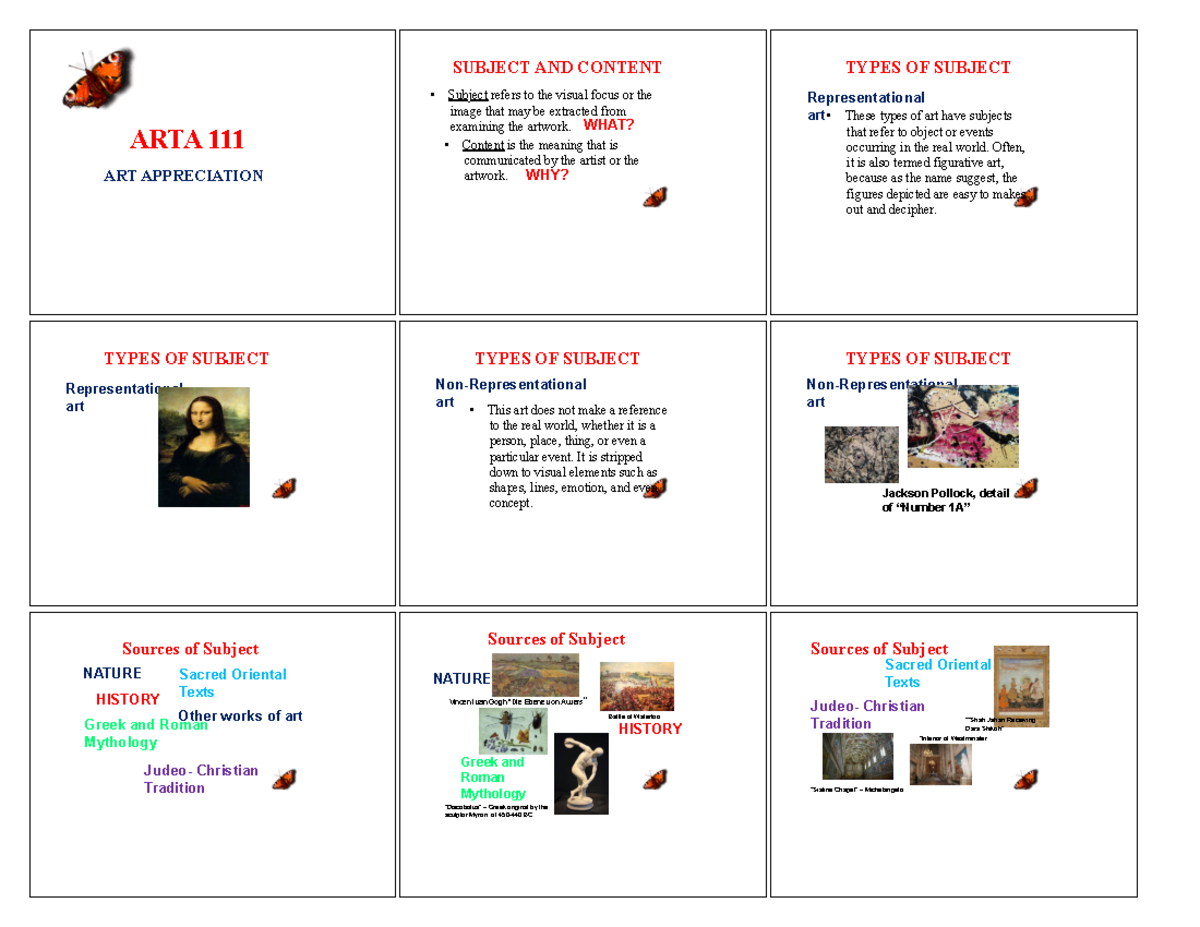4 - reviewer - ARTA 111 ART APPRECIATION SUBJECT AND CONTENT • Subject ...