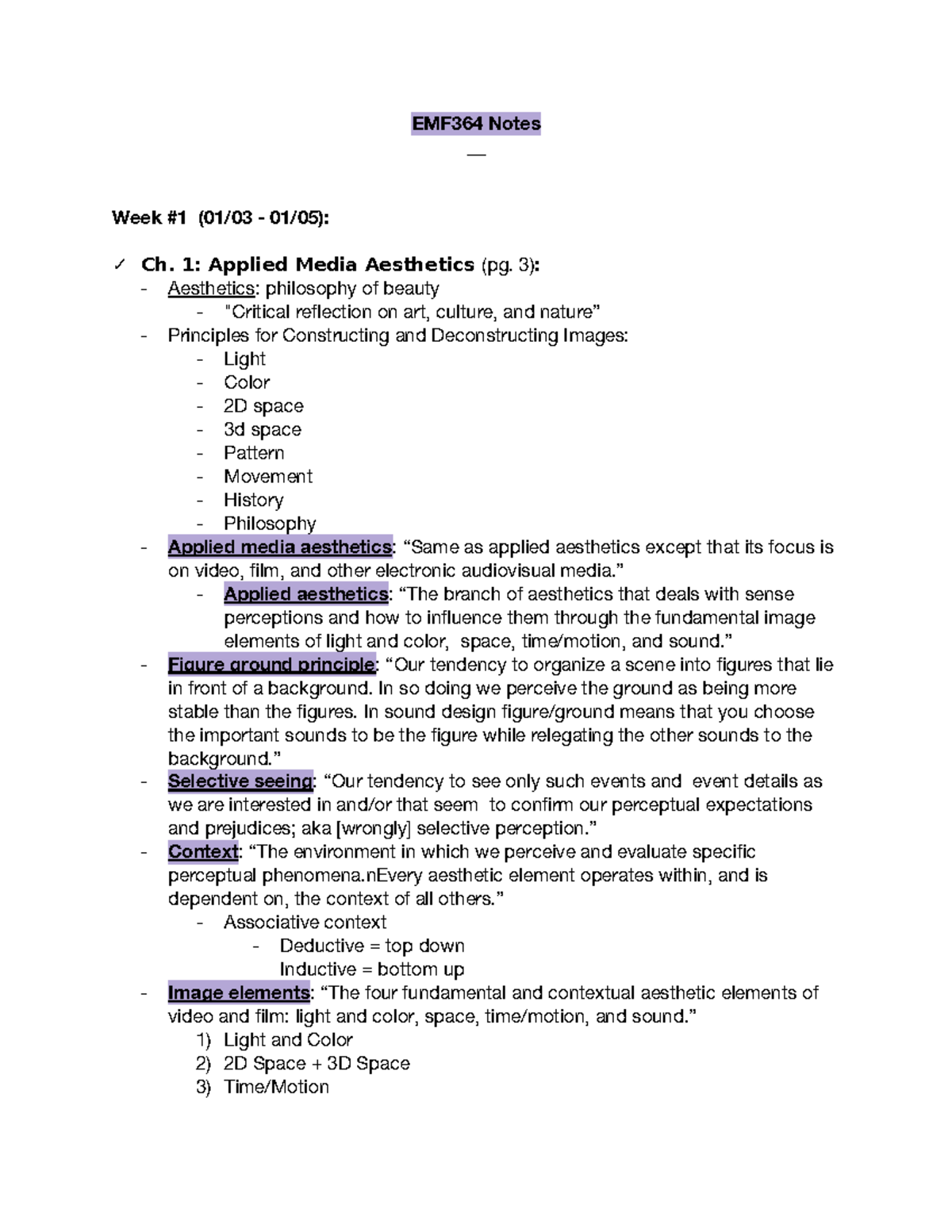 EMF364 Final Exam Notes: Applied Media Aesthetics Overview - Studocu
