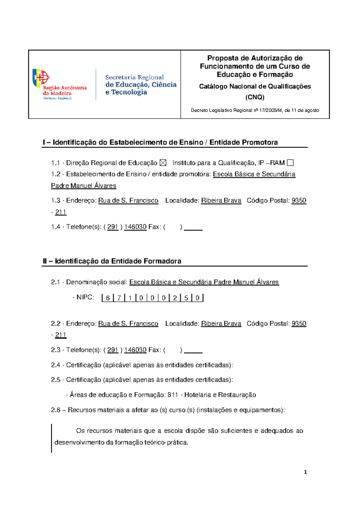 Proposta de Curso de Formação em Empregado de Restaurante Bar - CEF CNQ ...