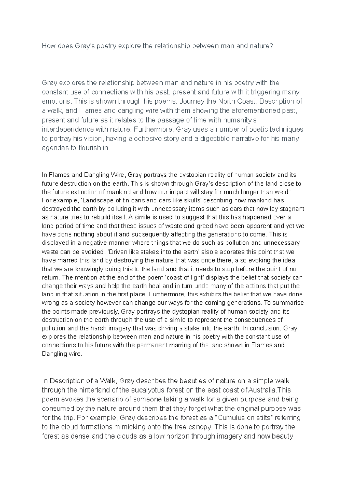 English Poetry Essay: Exploring Nature in Robert Gray's Works - Studocu