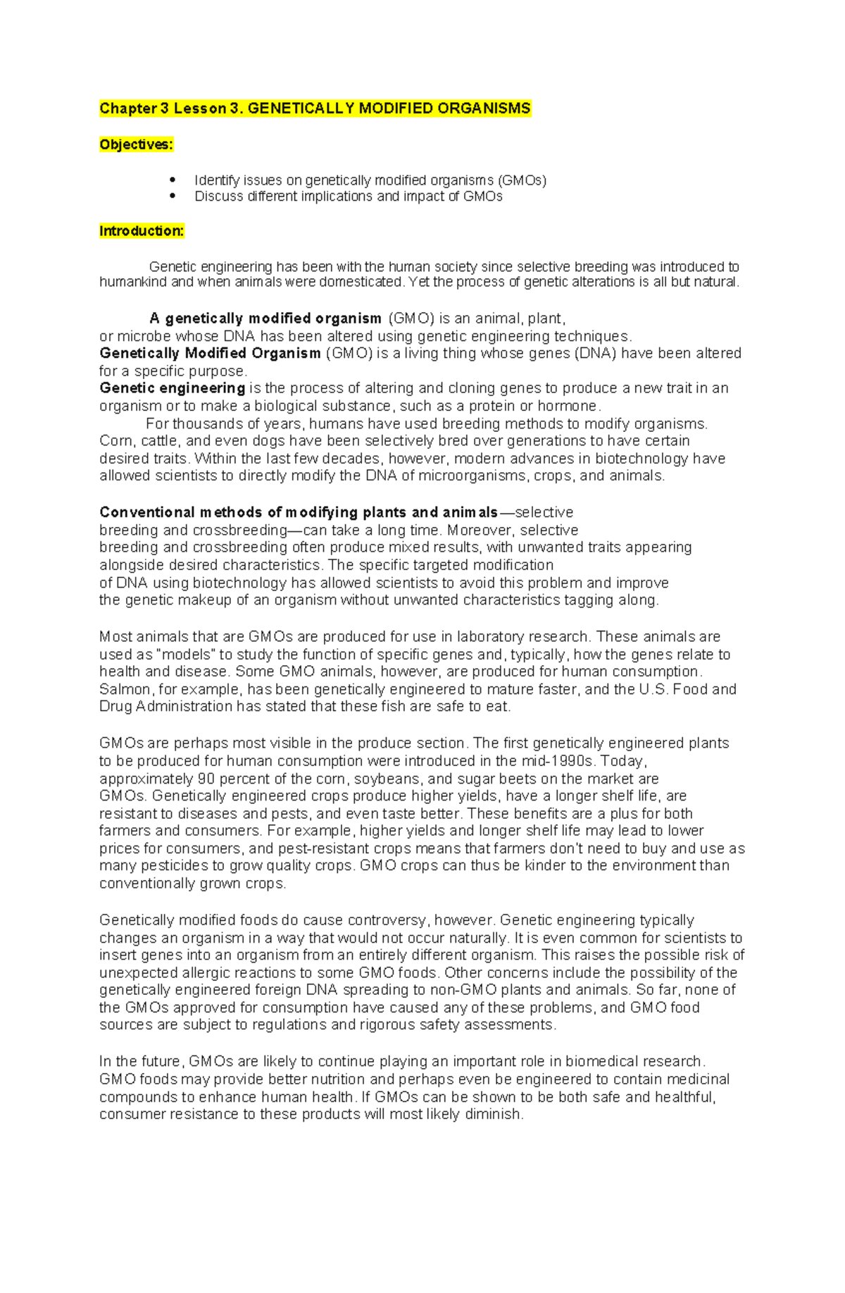 GMO - STS Chapter 3 Lesson 3: Understanding Genetically Modified ...