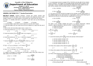 General Mathematics Summative Test for 1st Quarter - Studocu