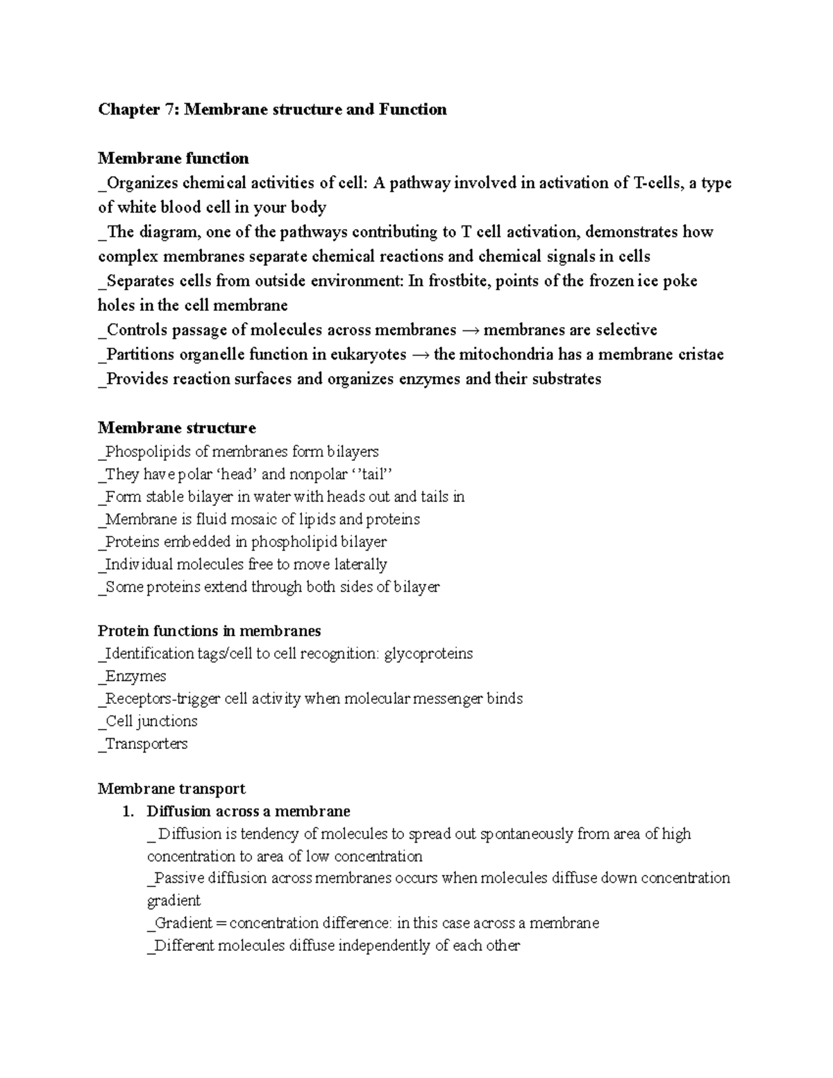 Chapter 7 membrane structure and function - Chapter 7: Membrane ...