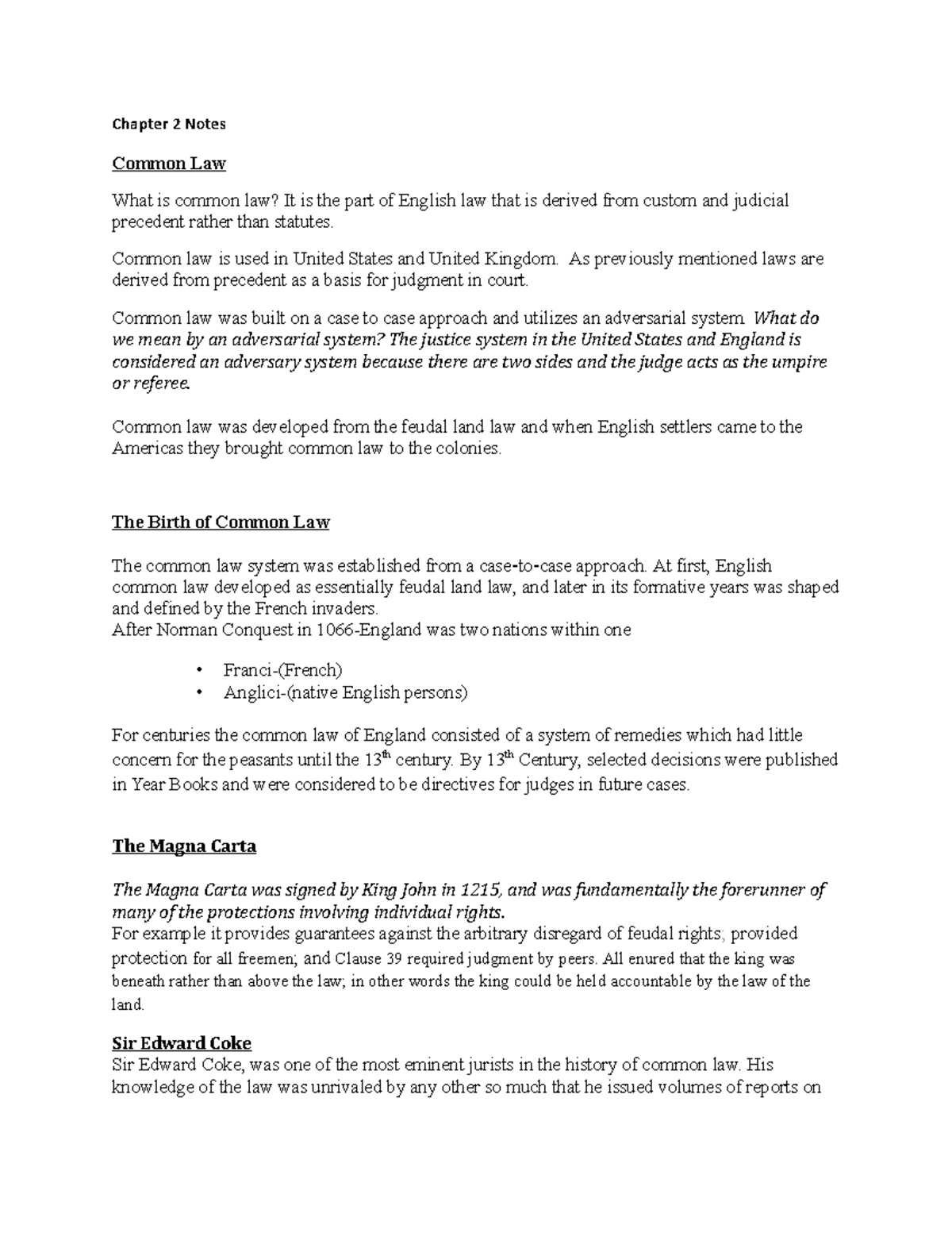 Chapter 2 Part II Notes on Common Law - Legal Principles Explained ...