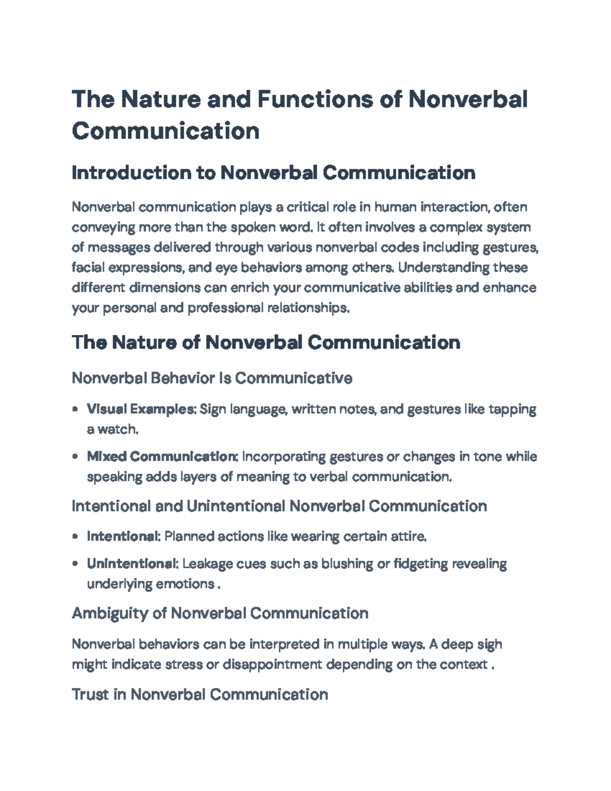 Understanding Nonverbal Communication: Nature and Functions - The ...