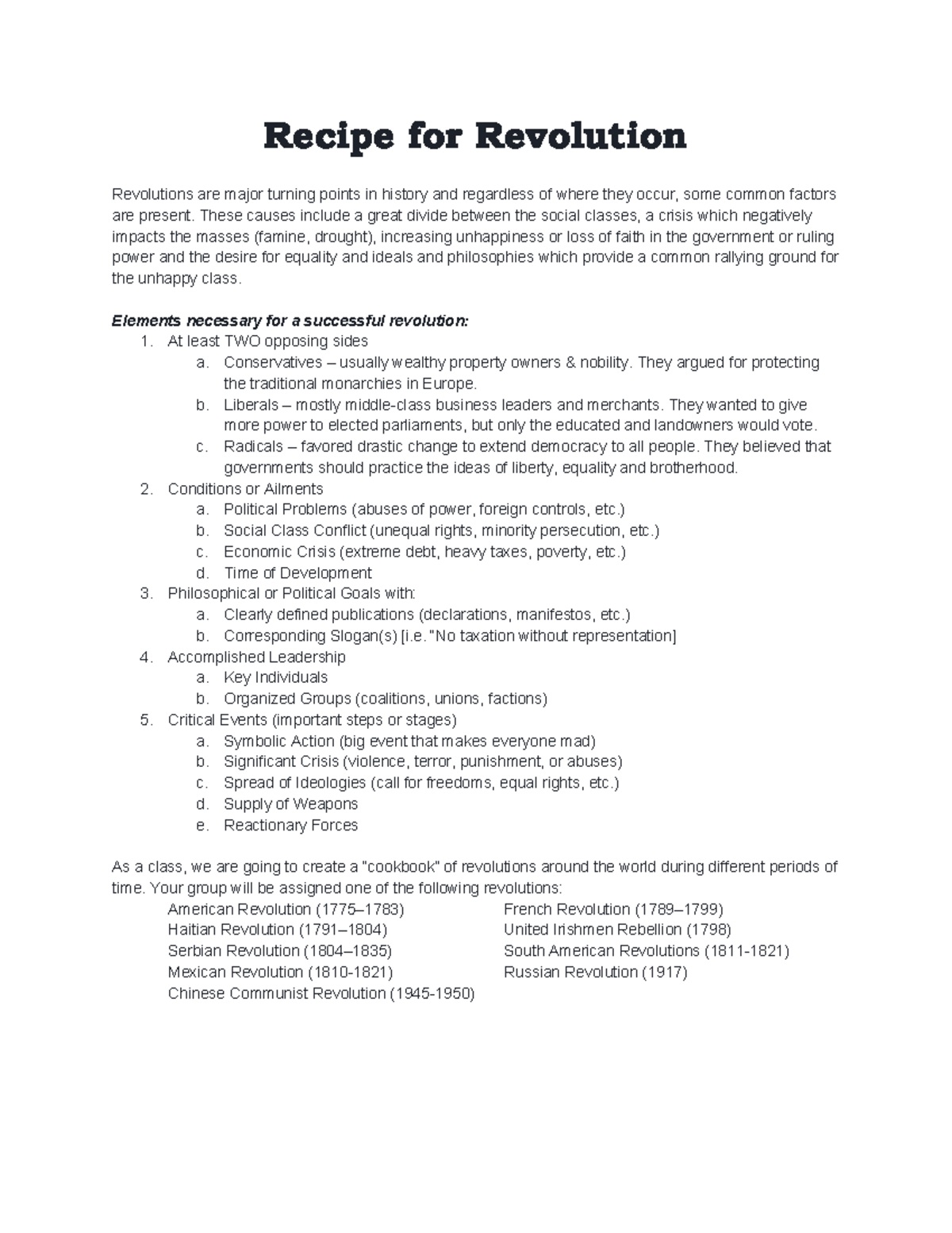 Recipe for Revolution - Recipe for Revolution Revolutions are major ...