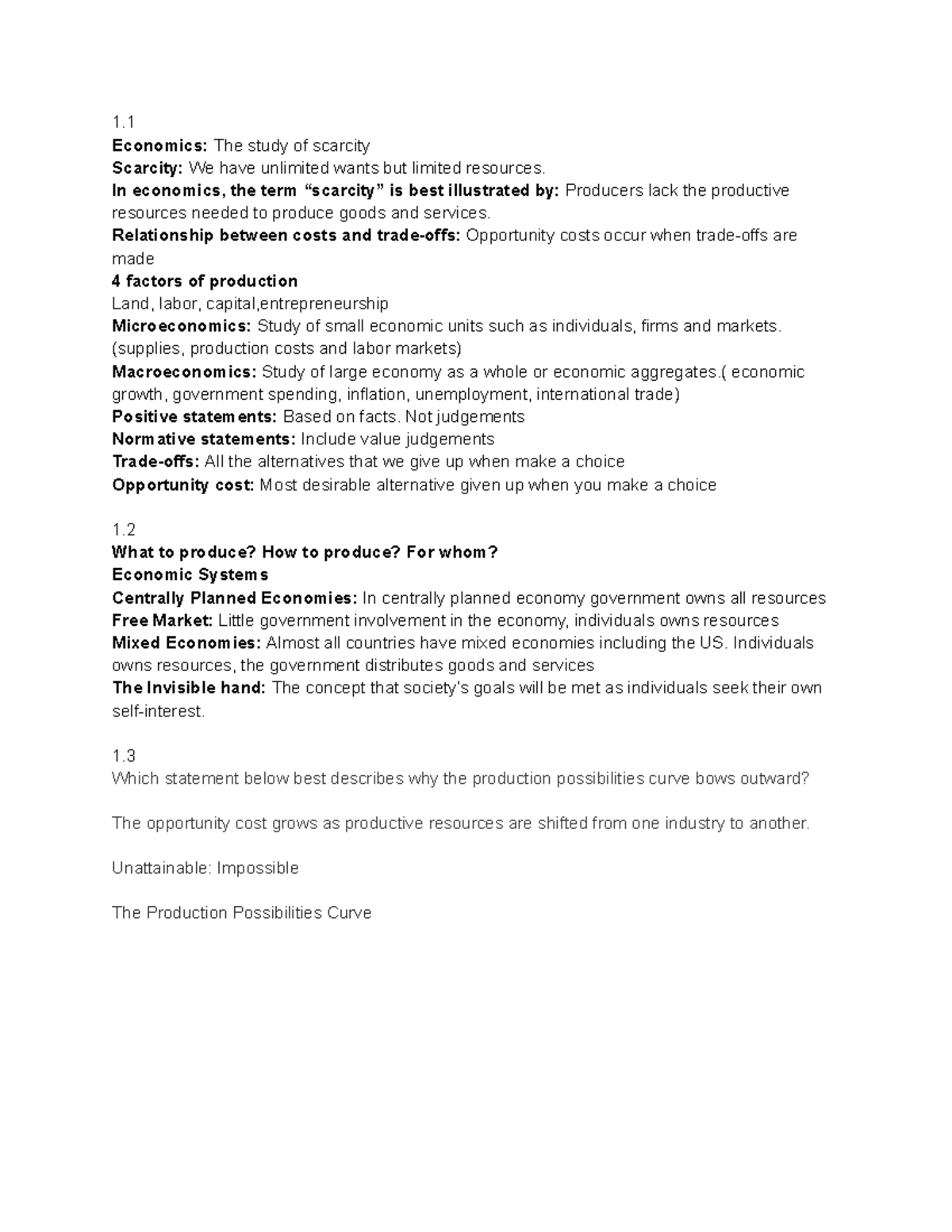 Untitled document - homework - 1. Economics: The study of scarcity ...