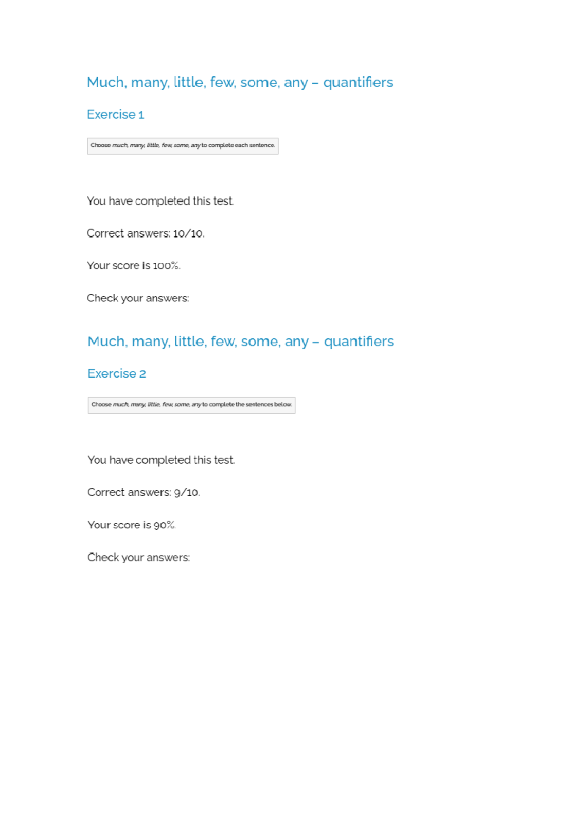 Quantifiers Exercises: Much, Many, Little, Few Practice Activities - Studocu