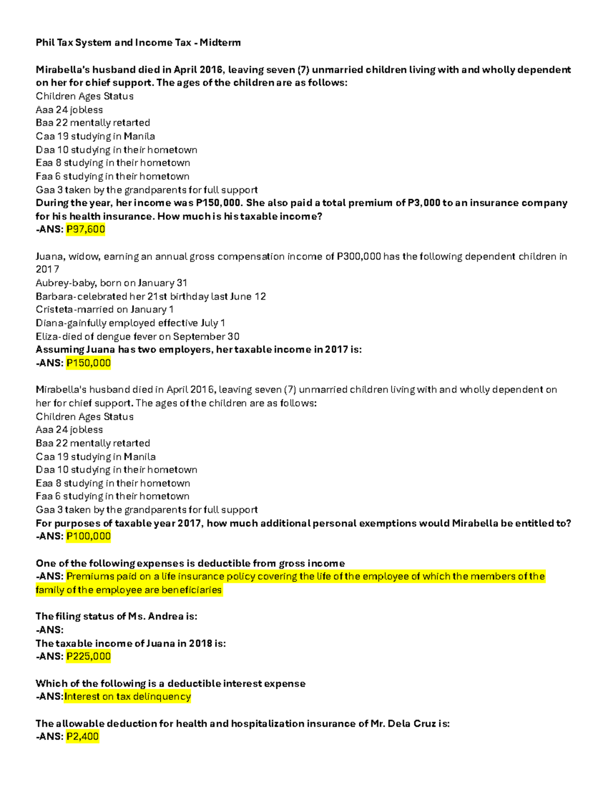 Phil Tax System and Income Tax - Midterm Exam Review Notes - Studocu