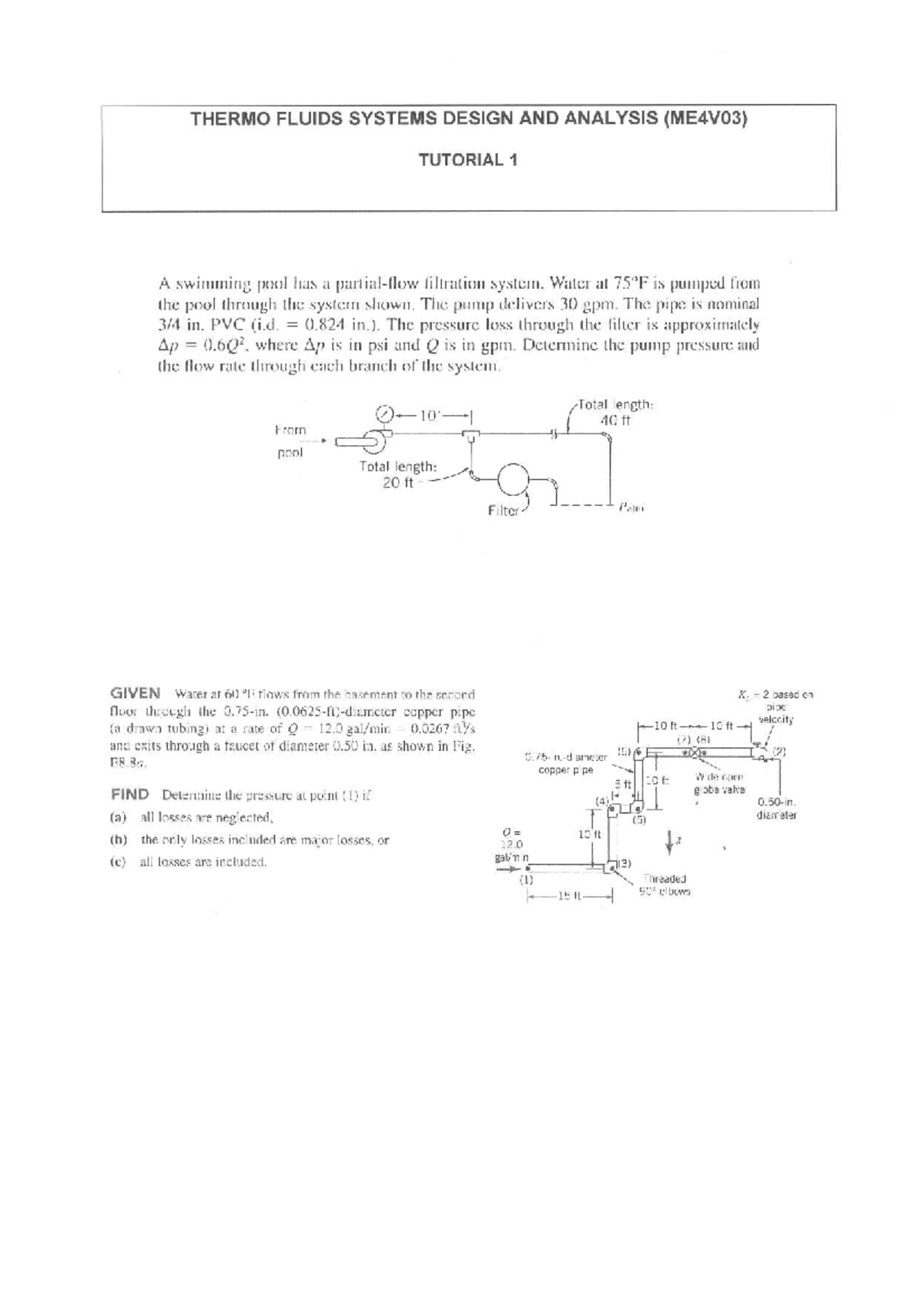 THERMO FLUIDS SYSTEMS DESIGN (ME4V03) TUTORIAL 1 ANALYSIS - Studocu