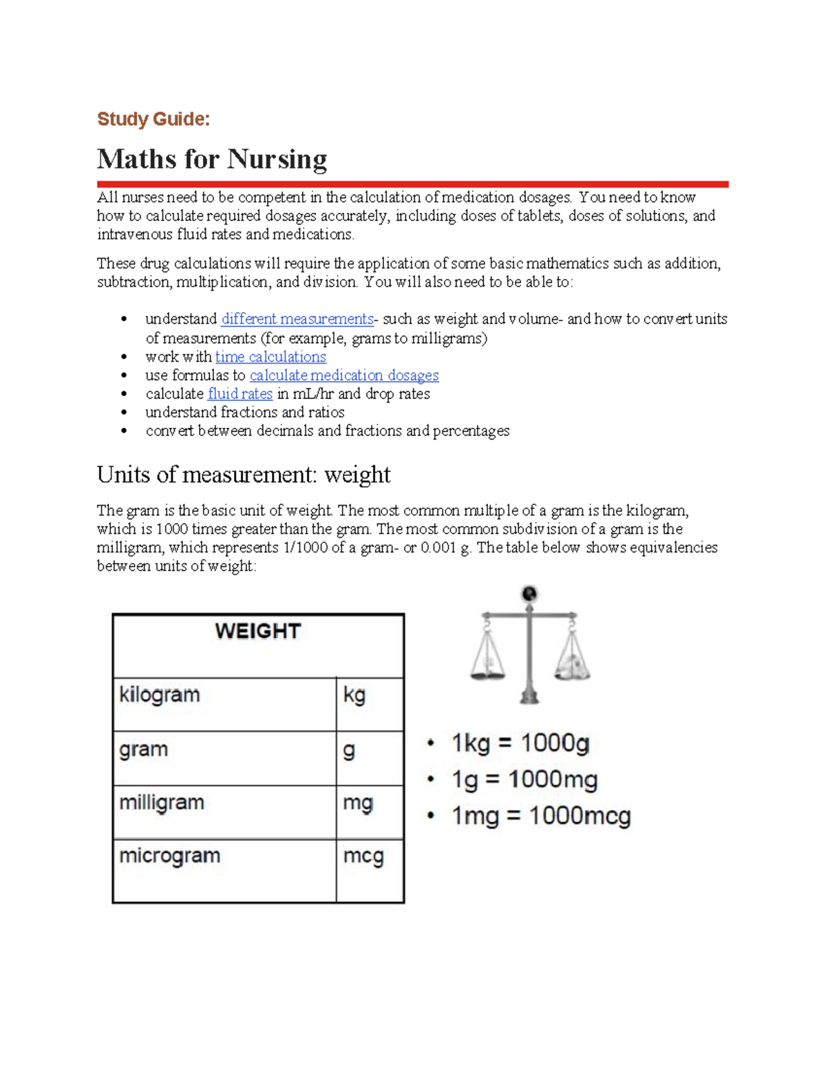 Nursing Math Study Guide - Study Guide: Maths for Nursing All nurses ...
