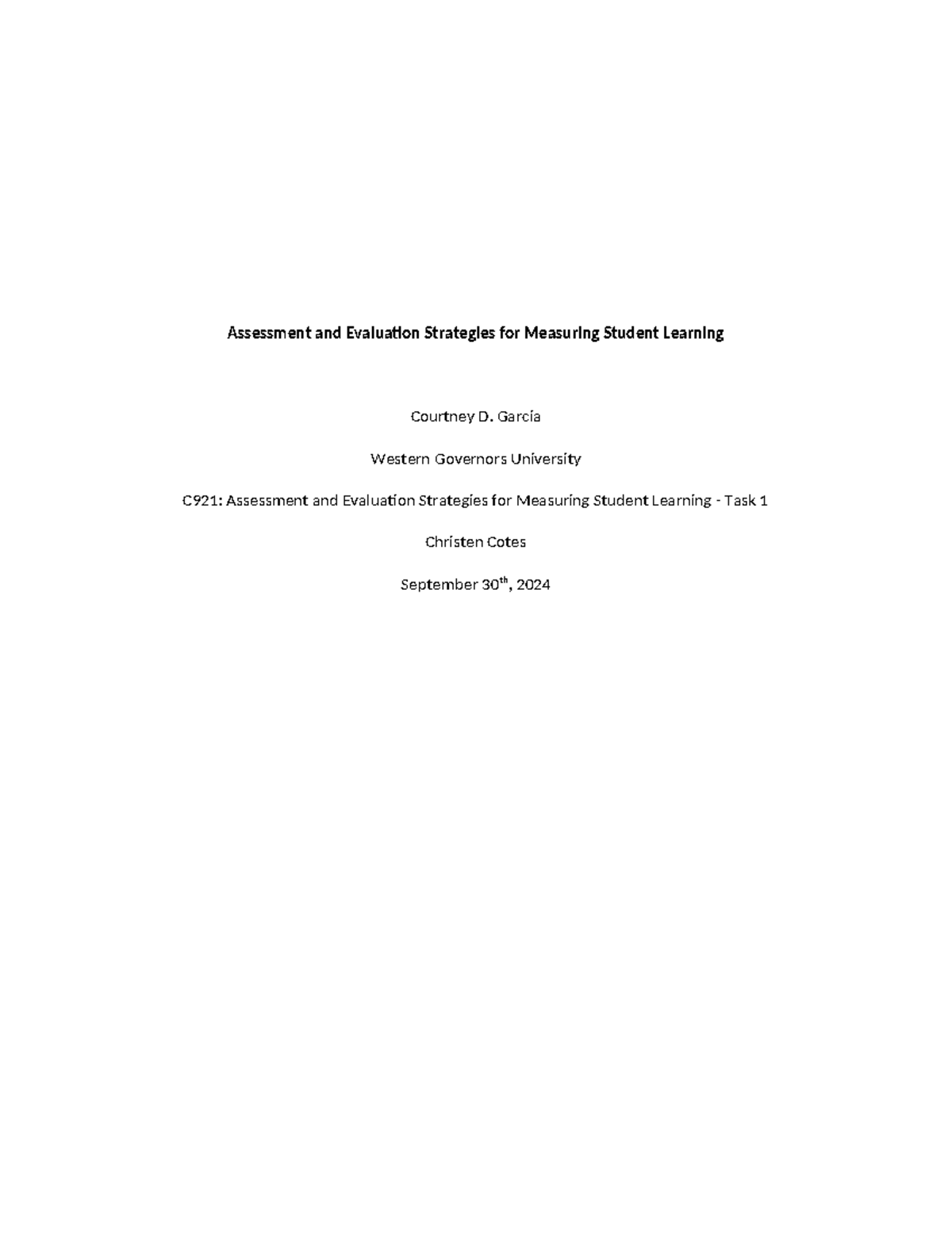 C921 Task 1: Formative Assessment on Level of Prevention in Nursing ...