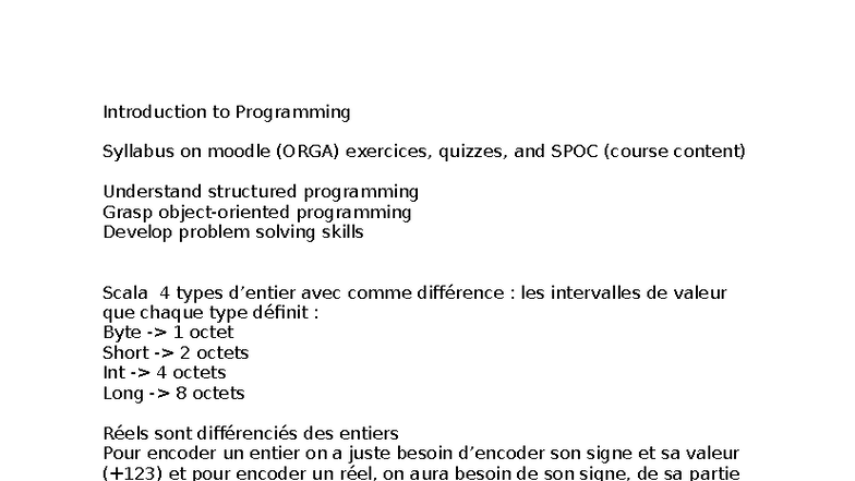 Introduction to Programming Syllabus (ORGA): Types & Concepts - Studocu