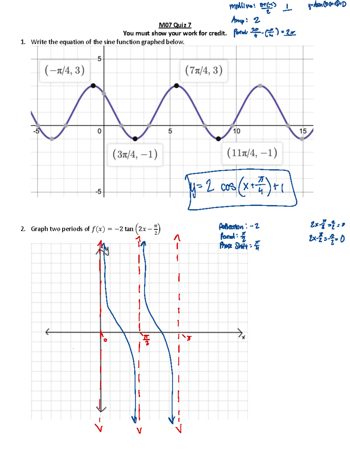 M07 Midline Quiz 7: Sine Functions, Graphing & Identities - Studocu