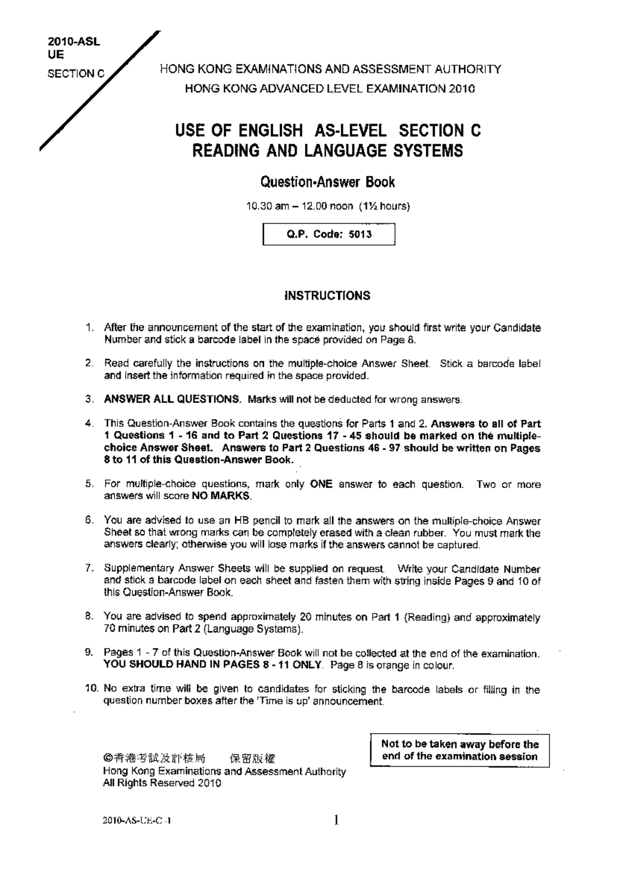 Use of English: Section C Marking Guide (05/2010) - Studocu