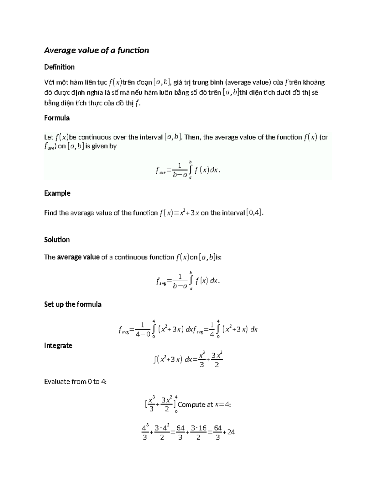 Average Value of a Function: Definition and Examples - Studocu