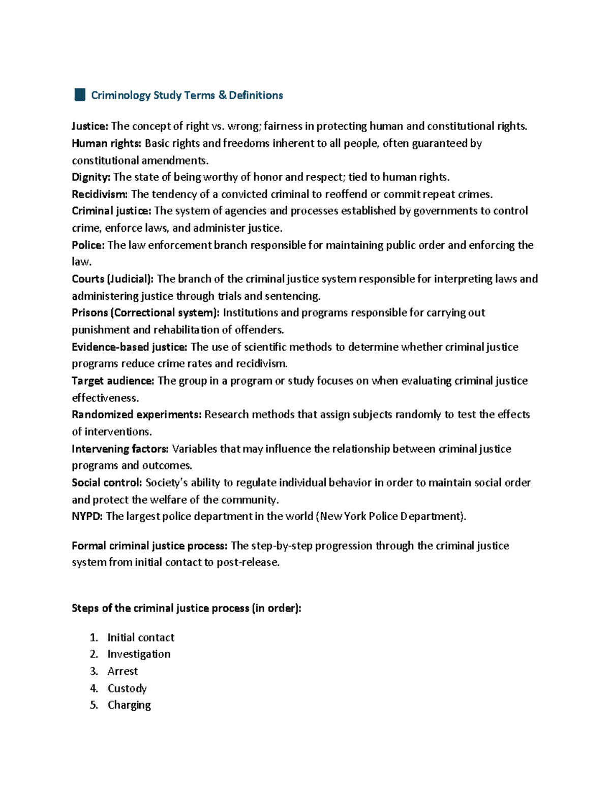 Criminal Justice Overview: Defenses, Procedures, and Policing History ...