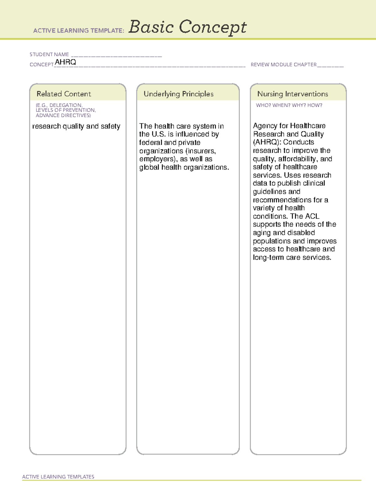 Active learning template: Basic concept and principles in healthcare ...