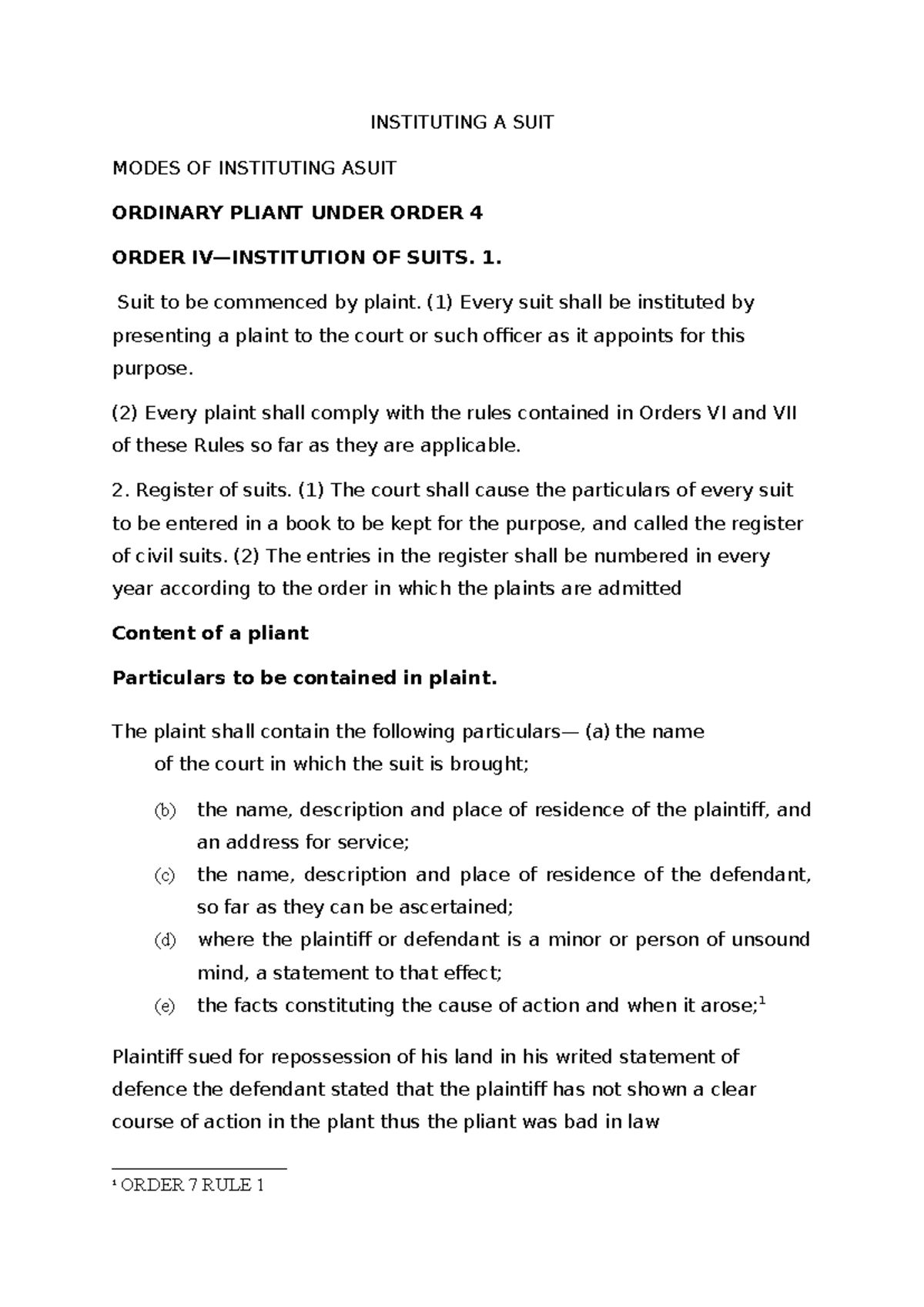 Modes of Instituting a Suit: Key Principles and Cases (CIVIL 101) - Studocu