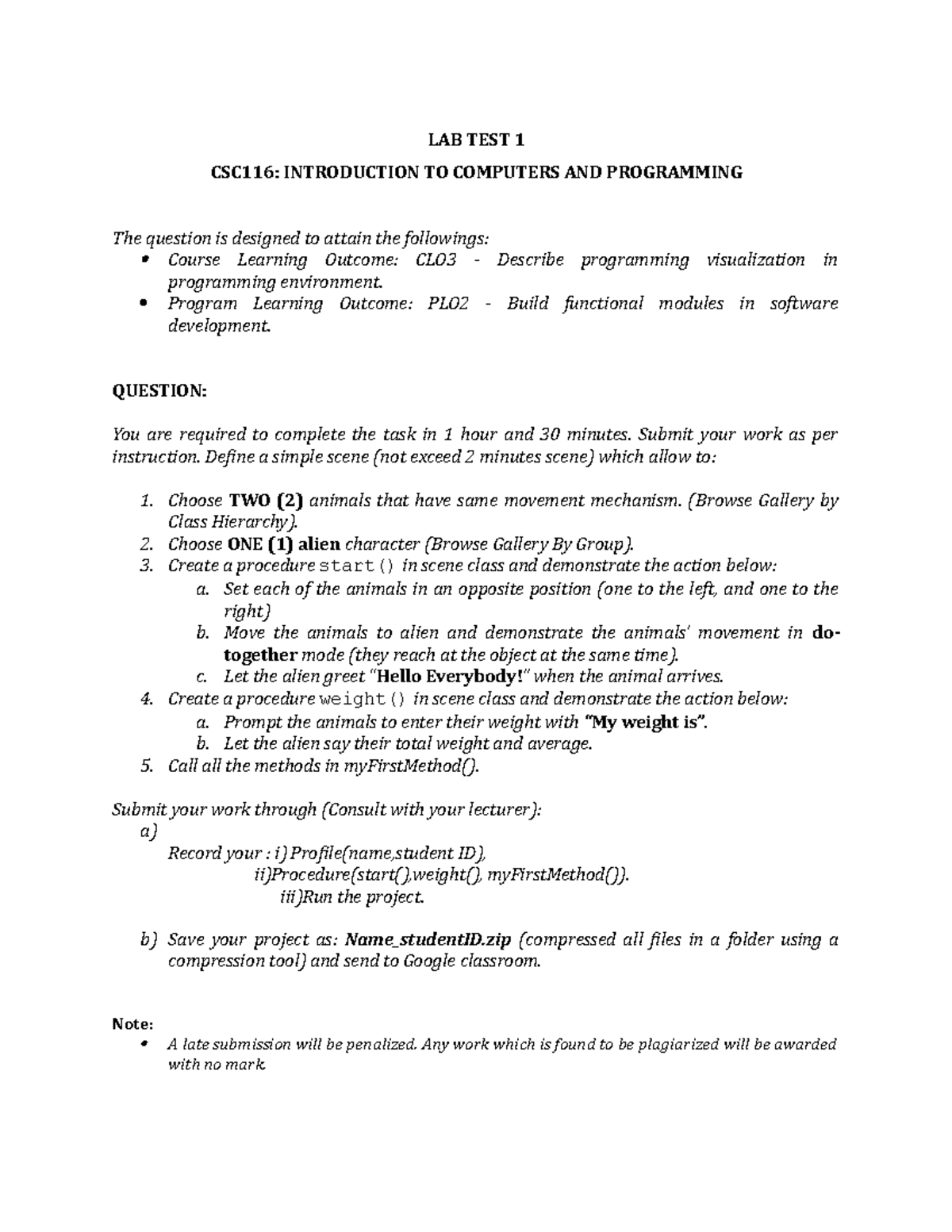 CSC116-2019-contoh soalan Lab Test - LAB TEST 1 CSC116: INTRODUCTION TO ...