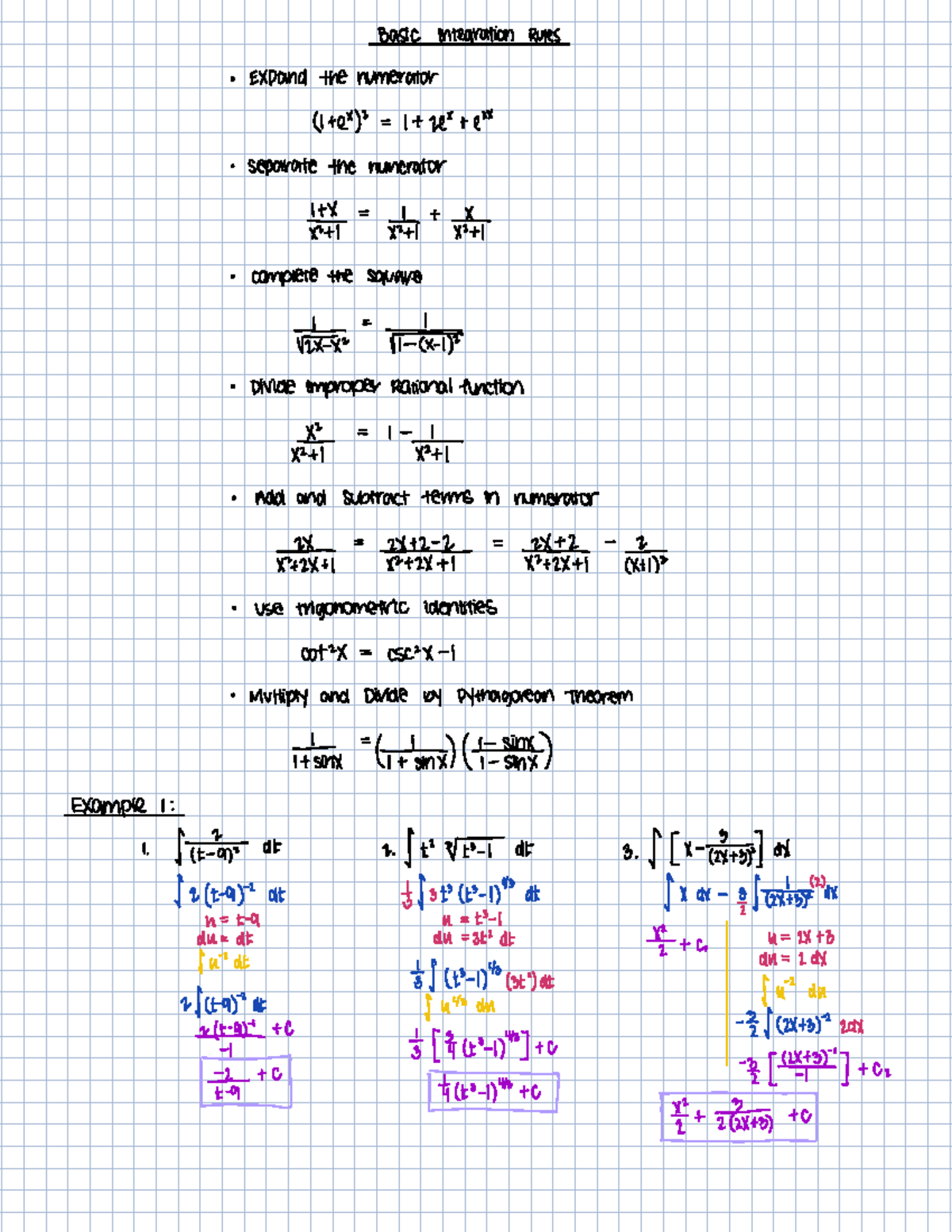 Ch. 1 Basic Integration Rules - Numerator Expansion & Practice - Studocu