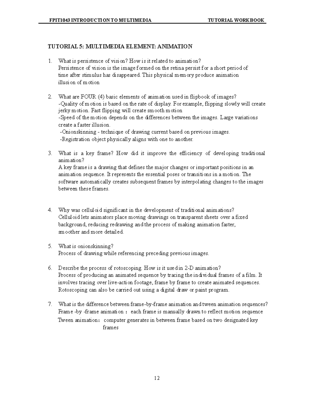 FPIT1043 Multimedia Tutorial 5: Understanding Animation Elements - Studocu